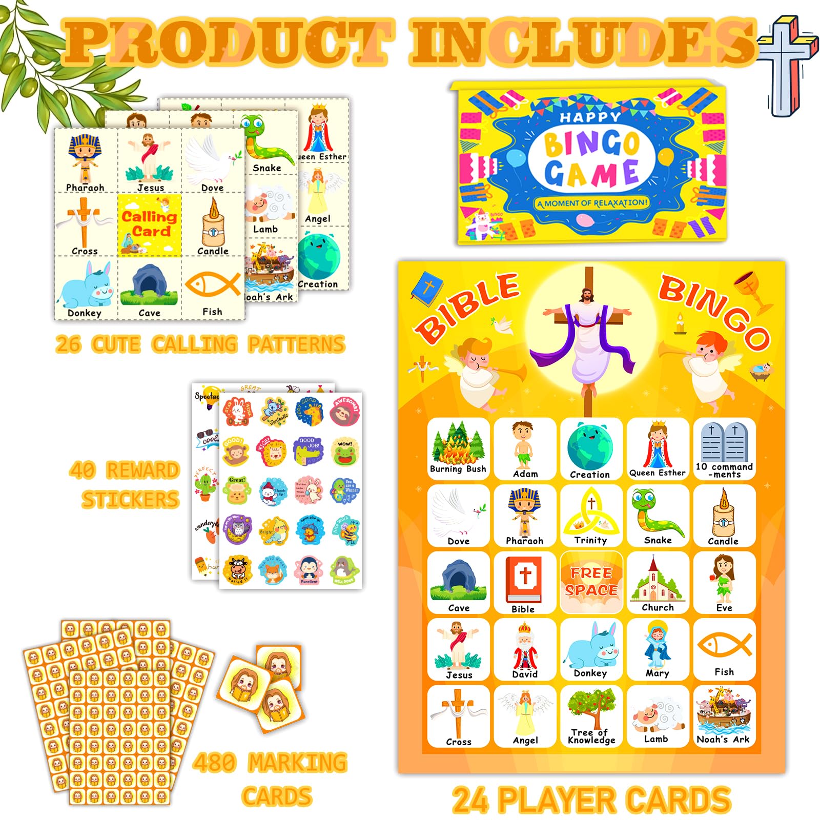 Snapklik.com : HomSeon 24 Players Bible Bingo Cards, Christian Bingo ...