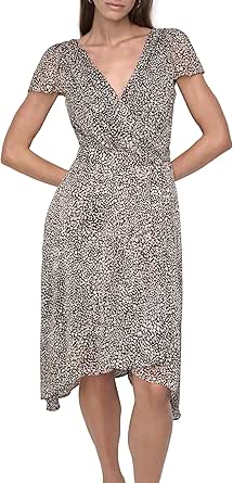 DKNY Women's Flutter Sleeve Surplice Tie Fit & Flare Midi Dress at ...