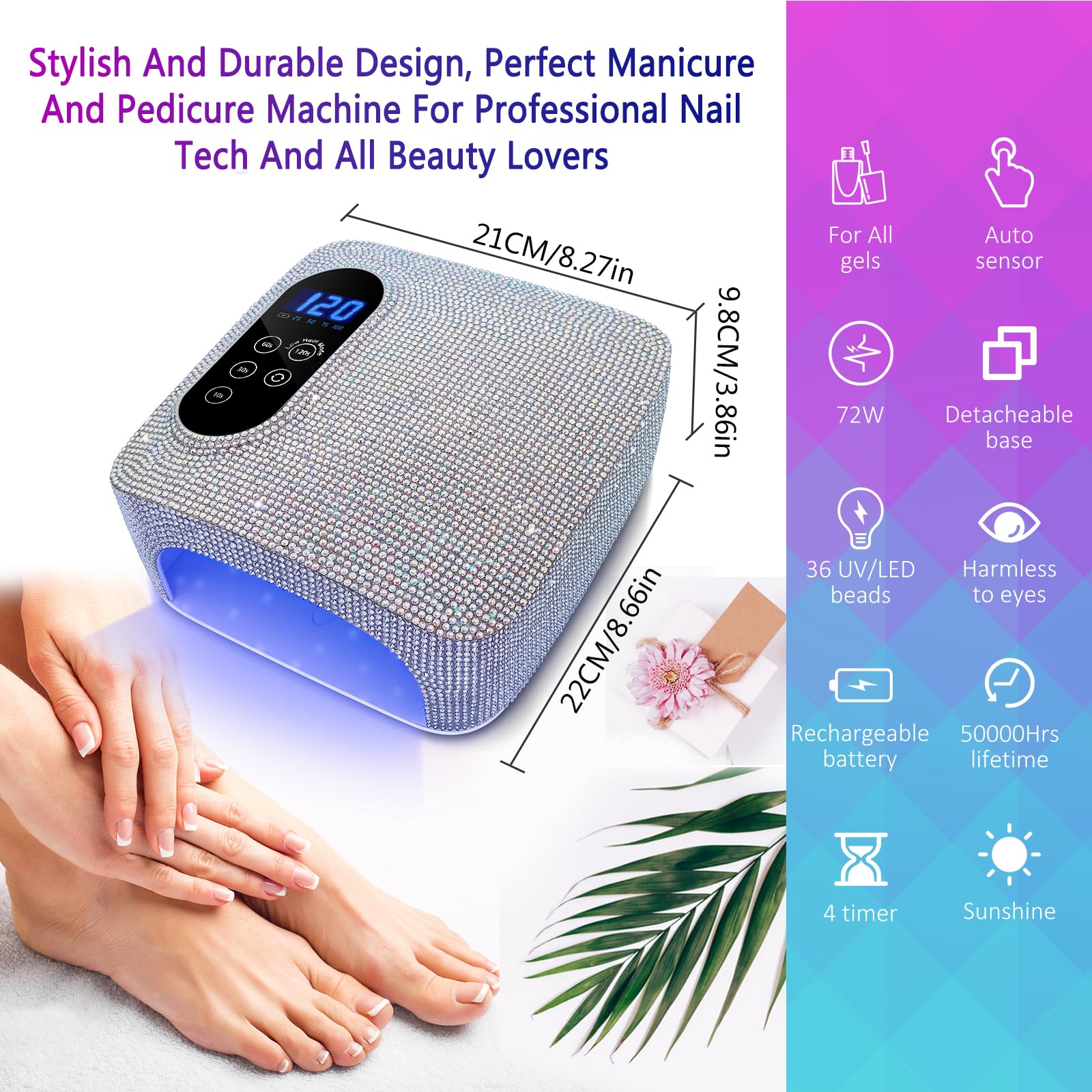 Cordless UV LED Nail Lamp: XttnBM 72W Professional Sparkly Nail Dryer ...