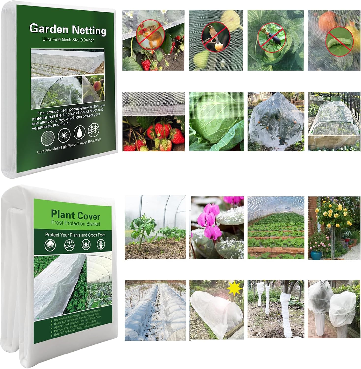 Amazon.com : Garden Netting 8x10Ft and Plant Covers 8'x40' Frost and ...