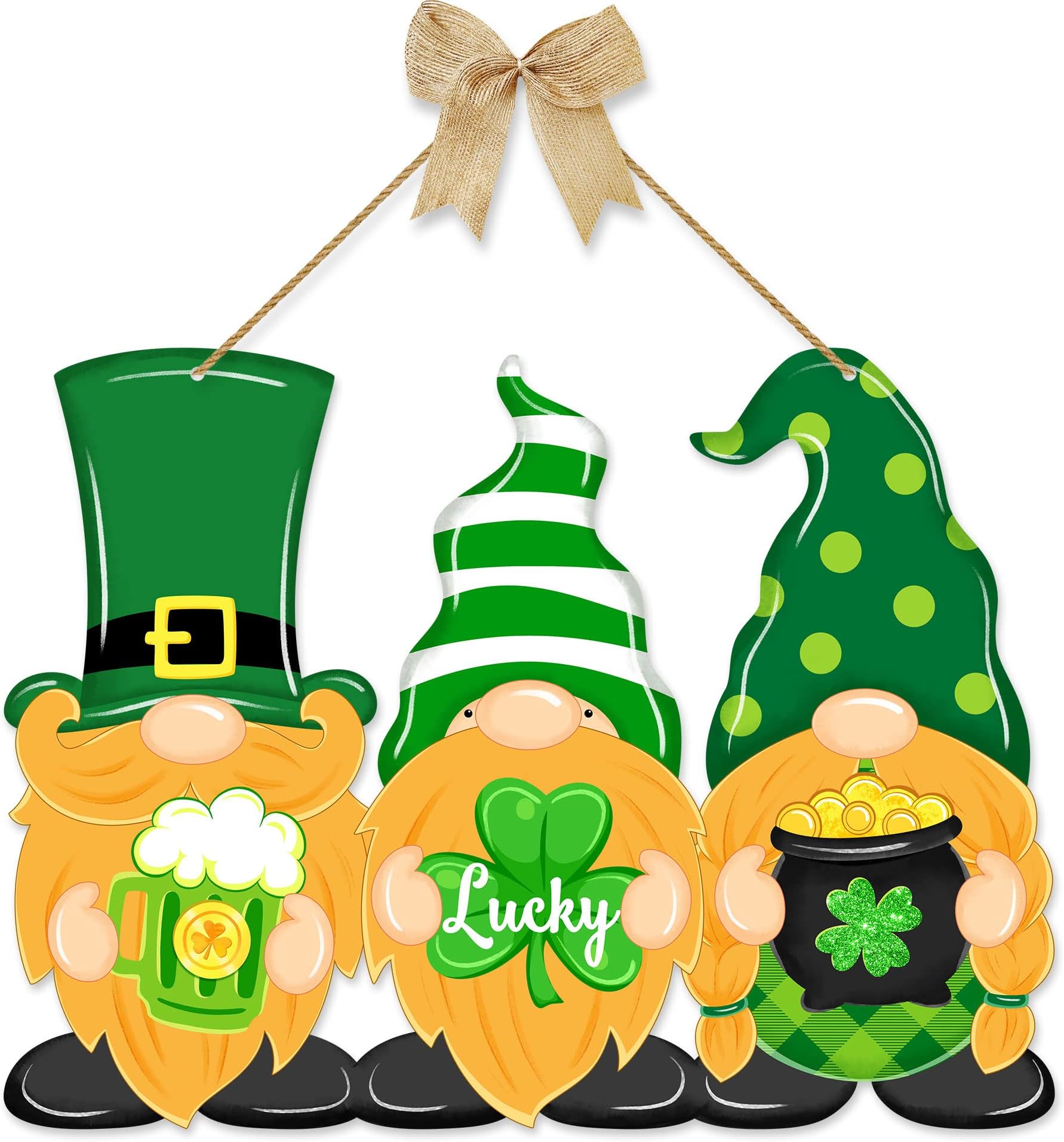 Amazon.com : St Patrick's Day Hanging Sign Gnome Shamrock Decor Large ...