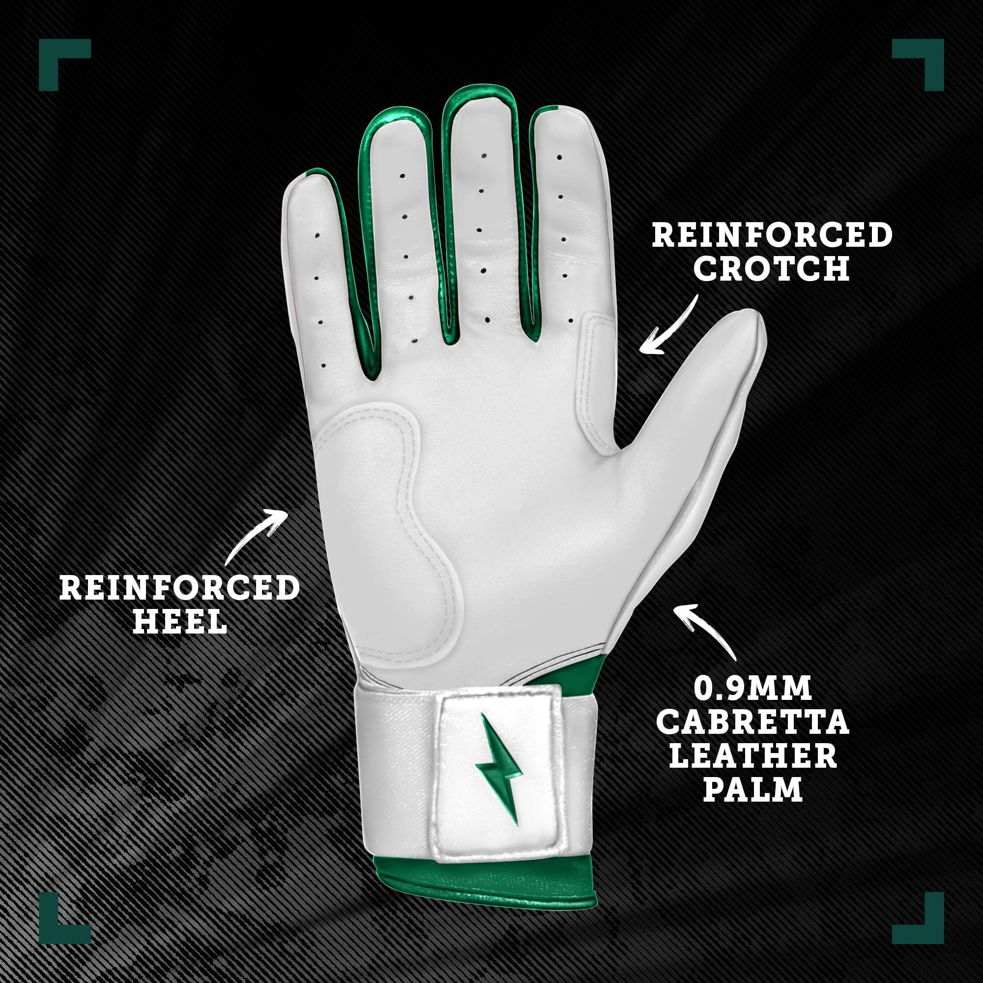Snapklik.com : BRUCE BOLT Chrome Series Long Cuff Green Batting Glove