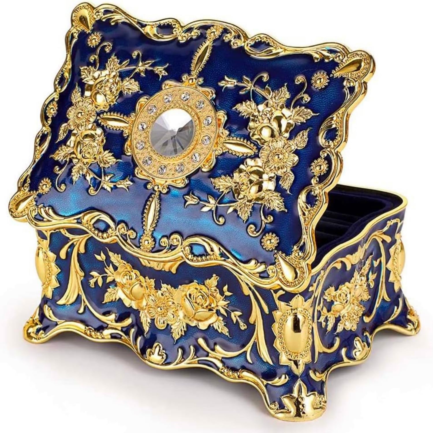 YWHWXB Vintage Multi-Compartment Rectangle Trinket Jewelry Box Ornate ...