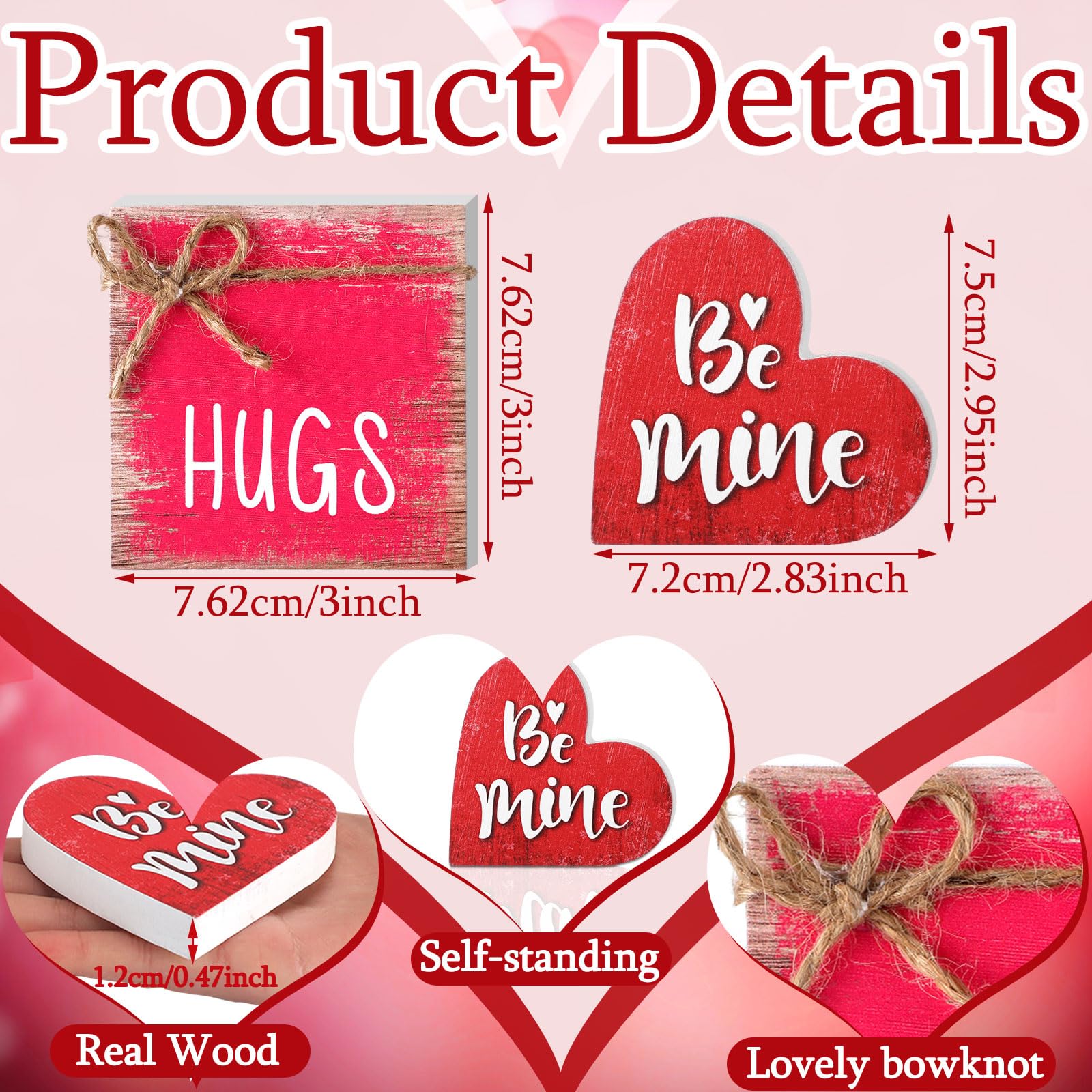 Snapklik.com : 7 Pcs Valentines Day Decorations Wooden Heart White Pink ...