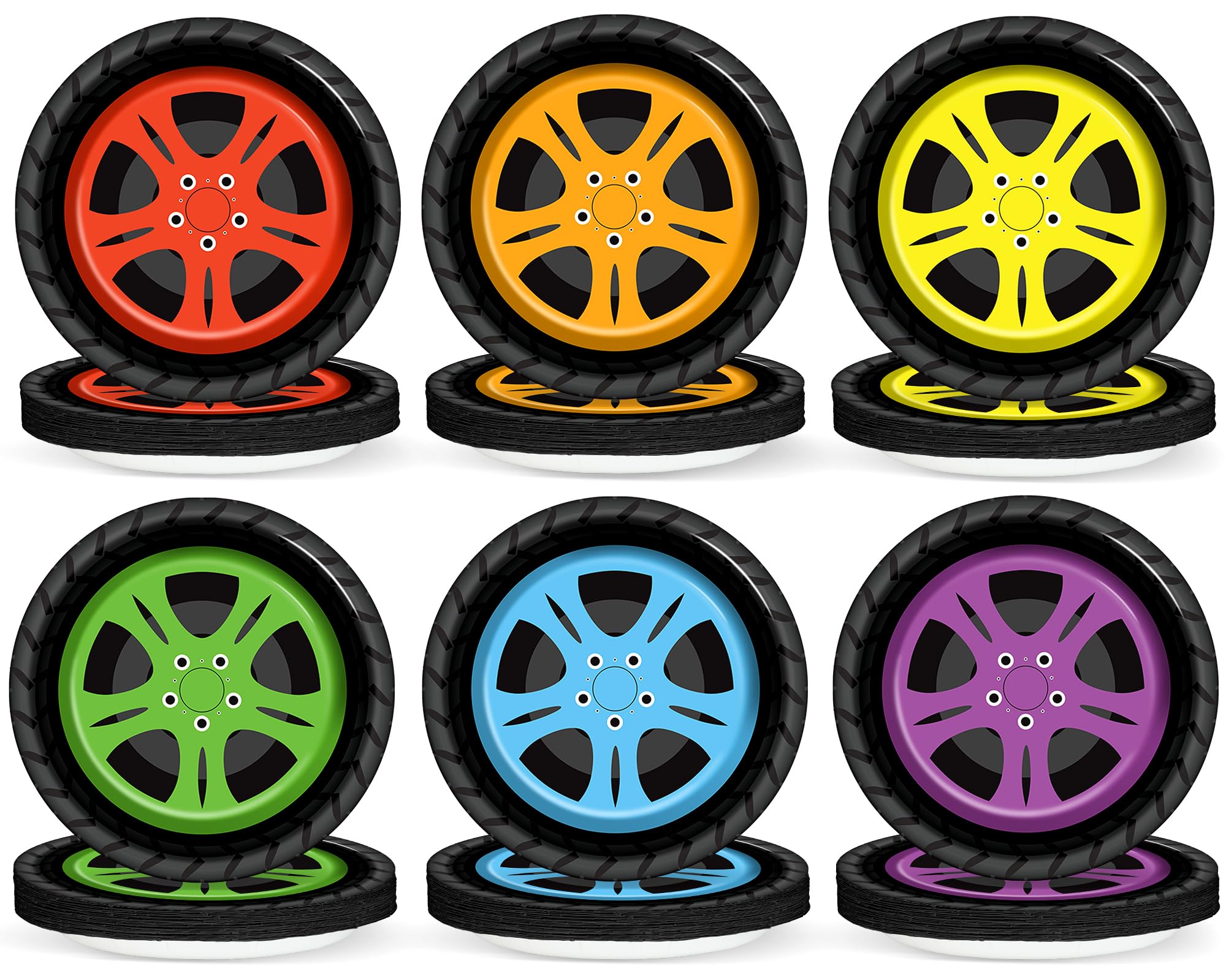 Amazon.com: 48Pcs Race Car Party Supplies Colorful Tire Paper Plates 7 ...