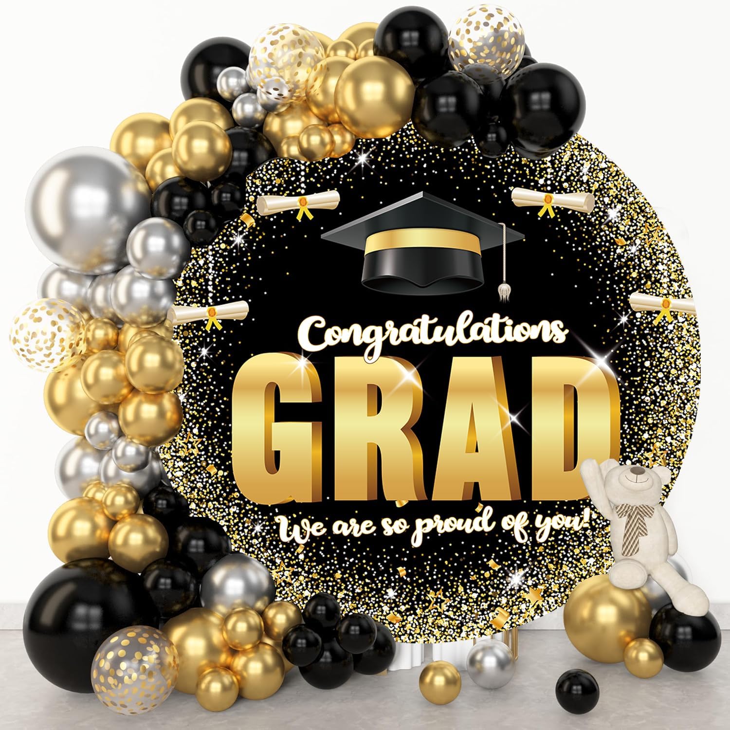 Amazon.com : DASHAN 7.2ft Grad Round Backdrop Cover Graduation Bachelor ...