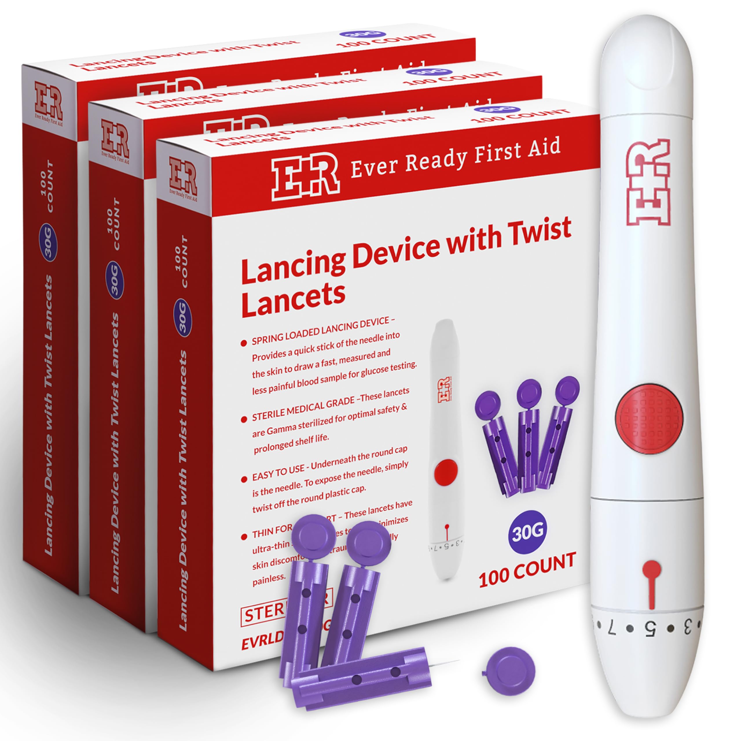 Amazon.com: Ever Ready First Aid Lancing Device with 100 30 Gauge Twist ...