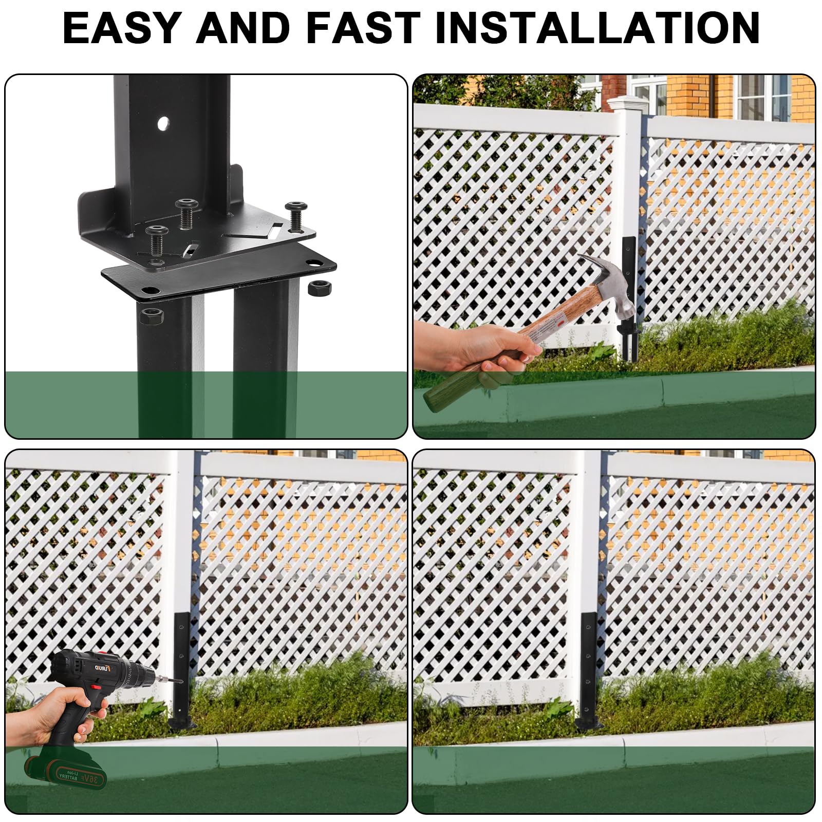 Chain Link Fence Post Anchors 10 Ft Black & Green Coated Fence Kit!