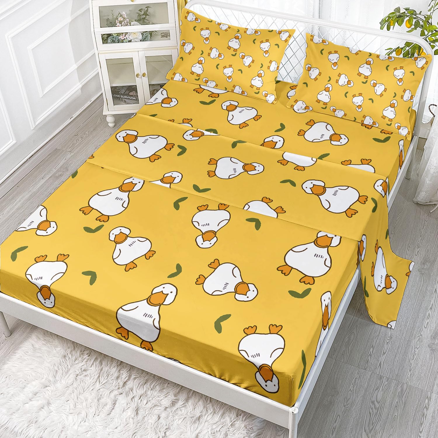 Amazon.com: Axolotl Cute Duck Sheet Set Twin,Lovely Duck Bedding Set ...