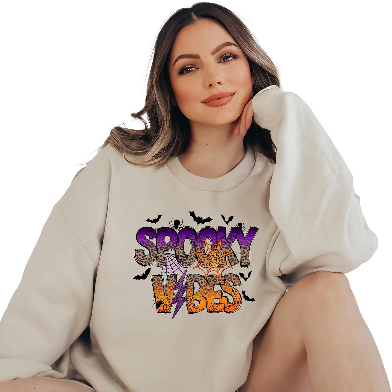 Amazon.com: Spooky Vibes Sweatshirt, Halloween Leopard, Cozy Halloween ...