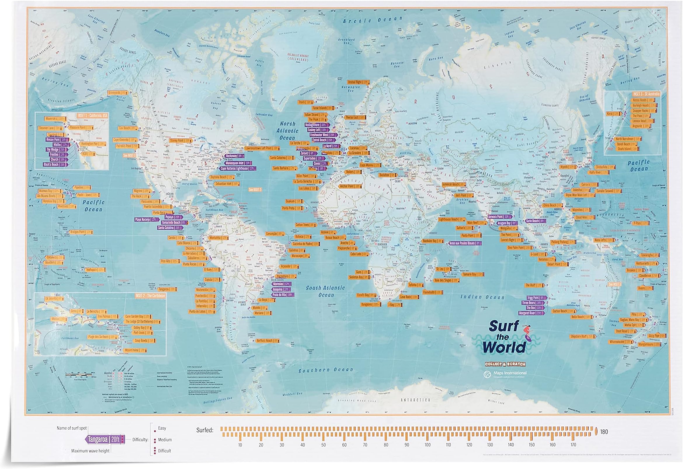 Maps International Scratch The World® Surf Map - Poster Gift for ...