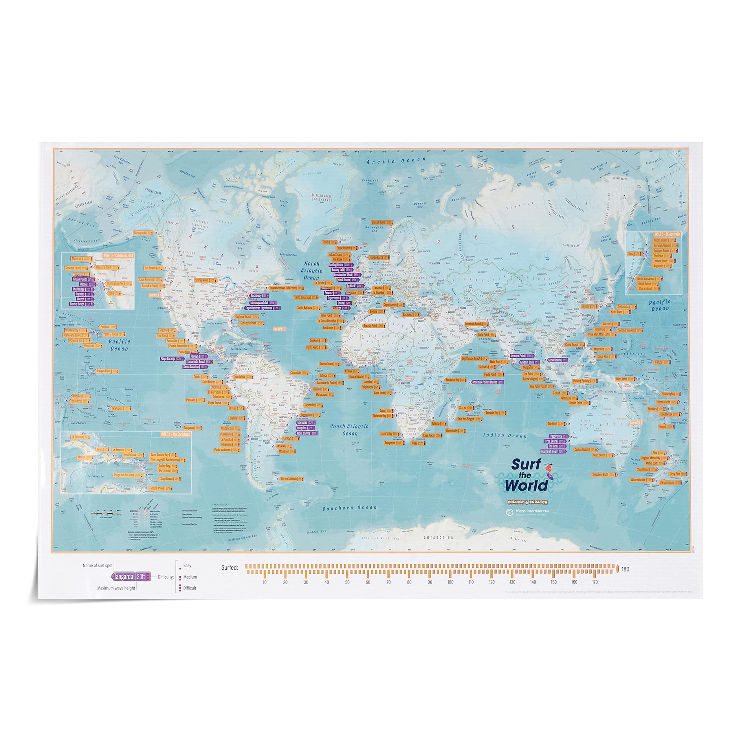 Maps International Scratch The World® Surf Map - Poster Gift for ...