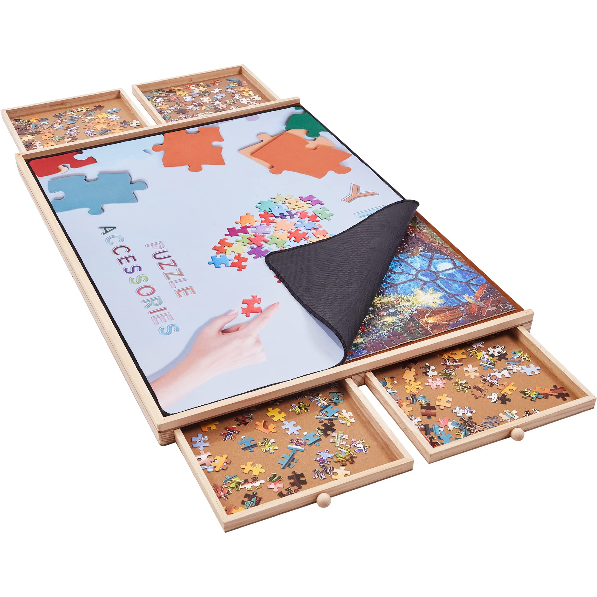 YISHAN Wooden Jigsaw Puzzle Board Table for 1000 Pieces with Drawers ...