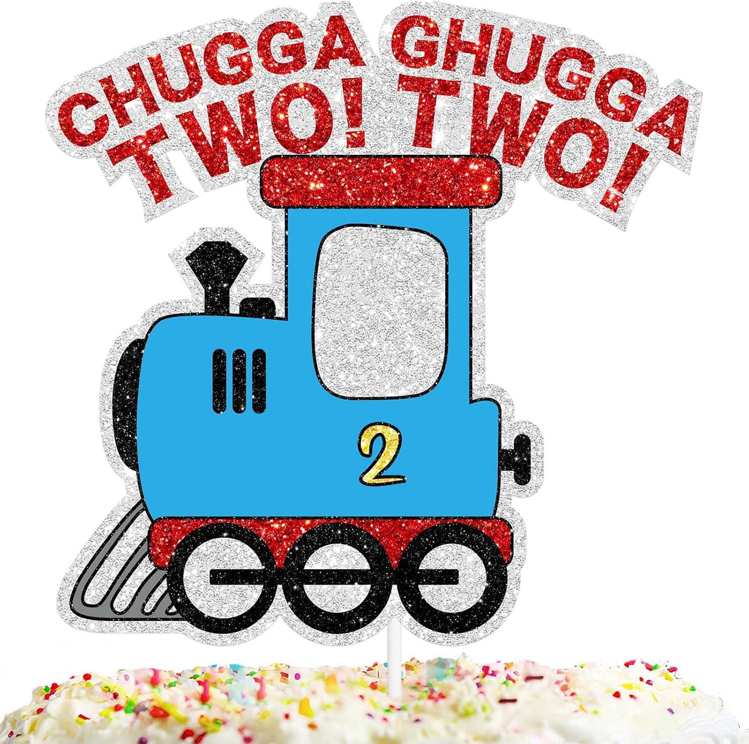 Amazon.com: Blue Glitter Car Cake Topper Baby Shower Chugga Chugga Two ...