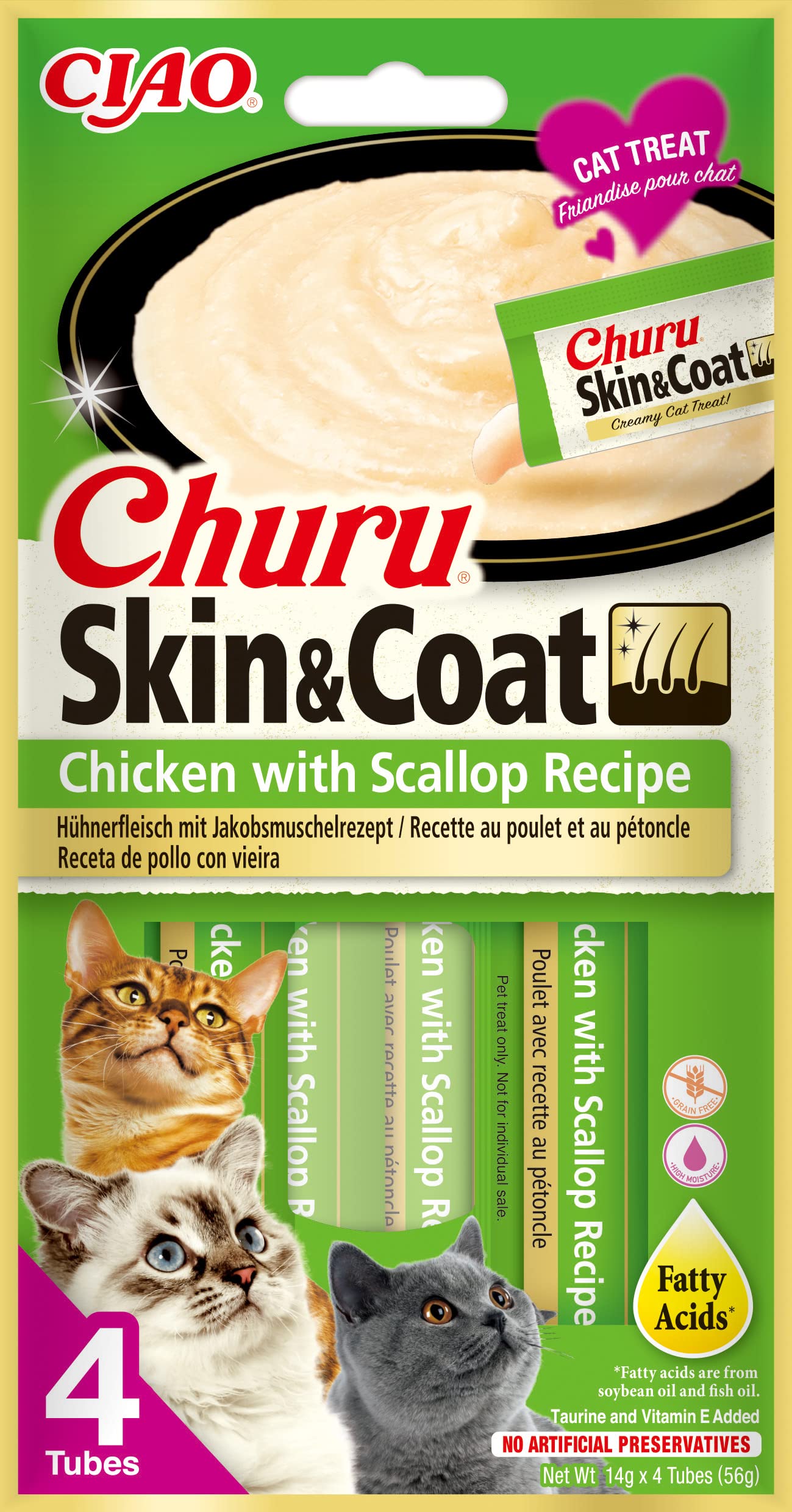 Churu Skin & Coat by INABA Cat Treat - Chicken with Scallop - 12 Packs ...