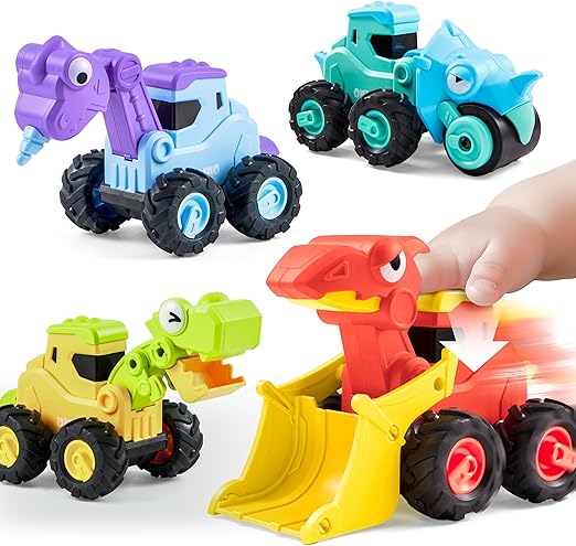JOYIN Pack of 4 Digger Children's Car Toys from 3 4 5 Years, Wind-Up ...