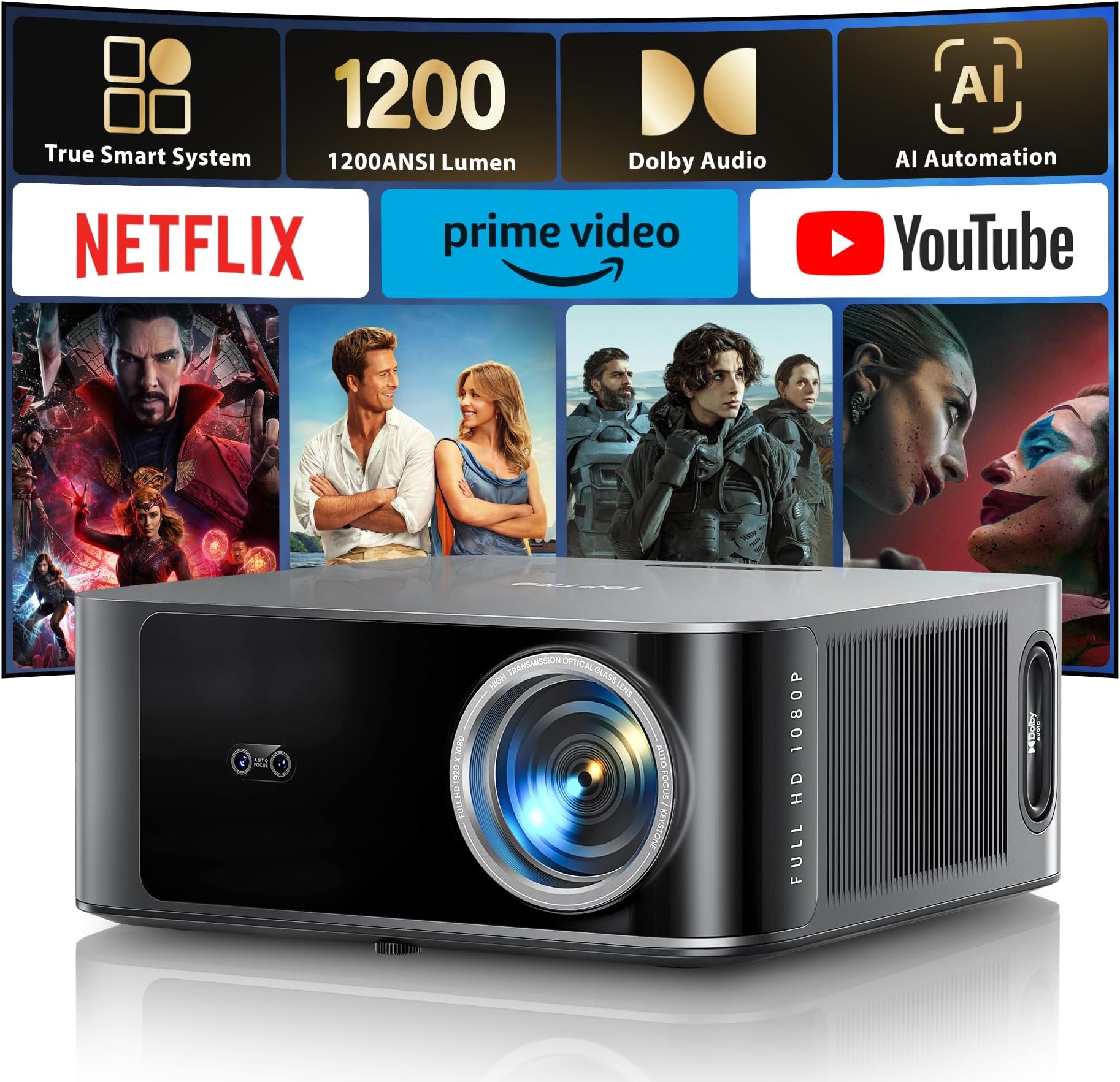Amazon.com: 4K Projector with Netflix-Licensed&Dolby Audio, AI Auto ...