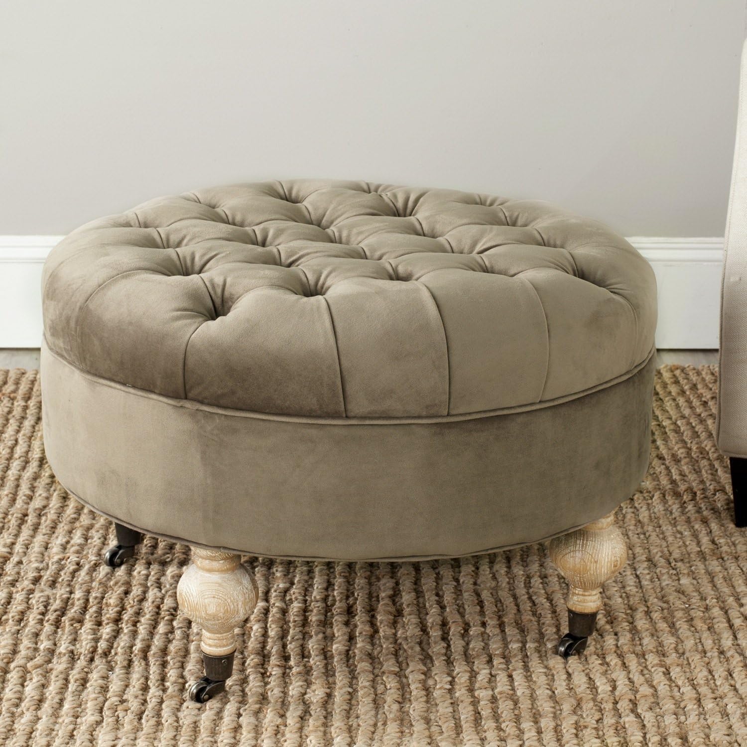 Amazon.com: Safavieh Home Collection Clara Granite Round Tufted Ottoman ...
