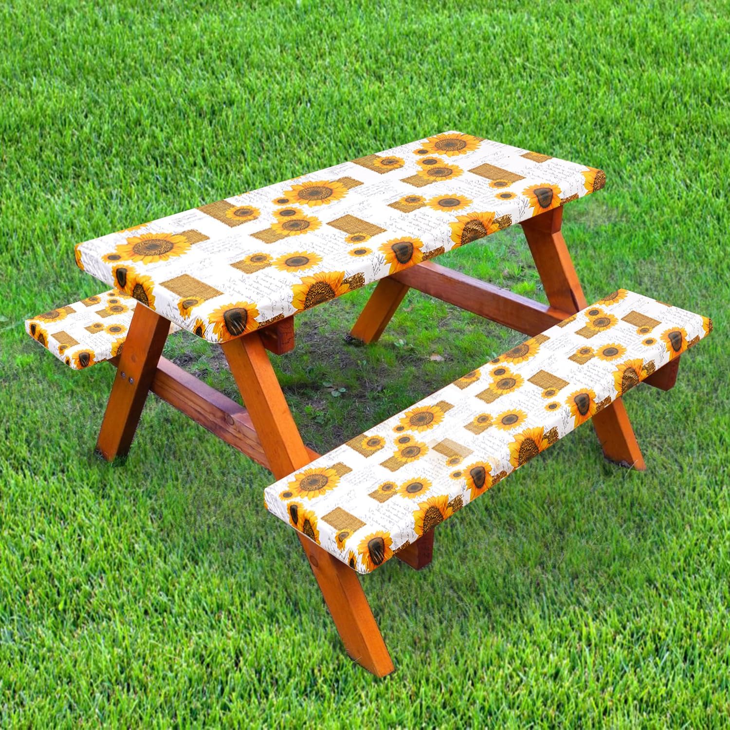 Amazon.com : 3 Pcs Sunflower Fitted Picnic Table Cover with Bench ...