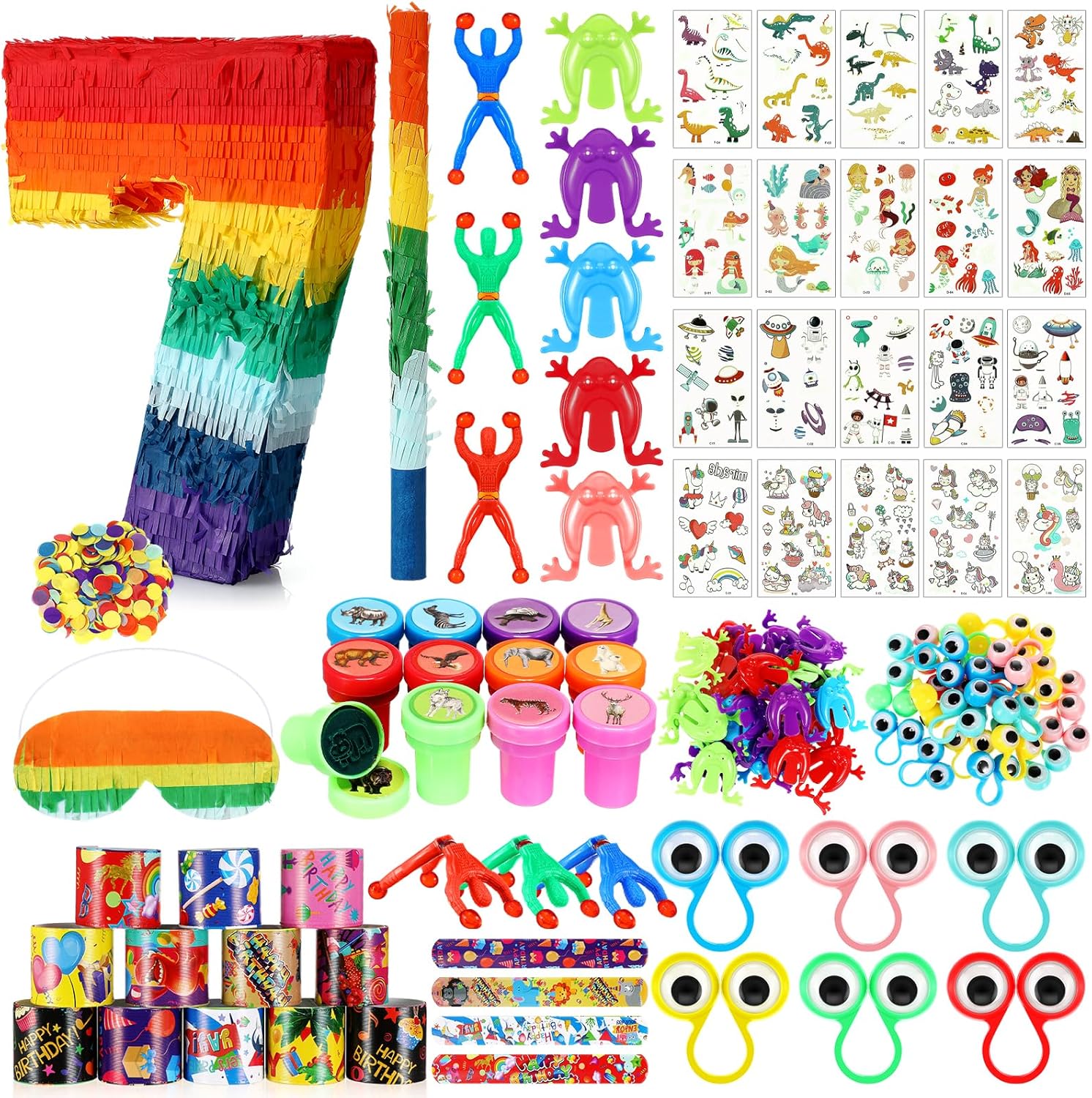 Amazon.com: Lenwen 120 Pcs Rainbow Piñata Set, Multicolor Birthday ...