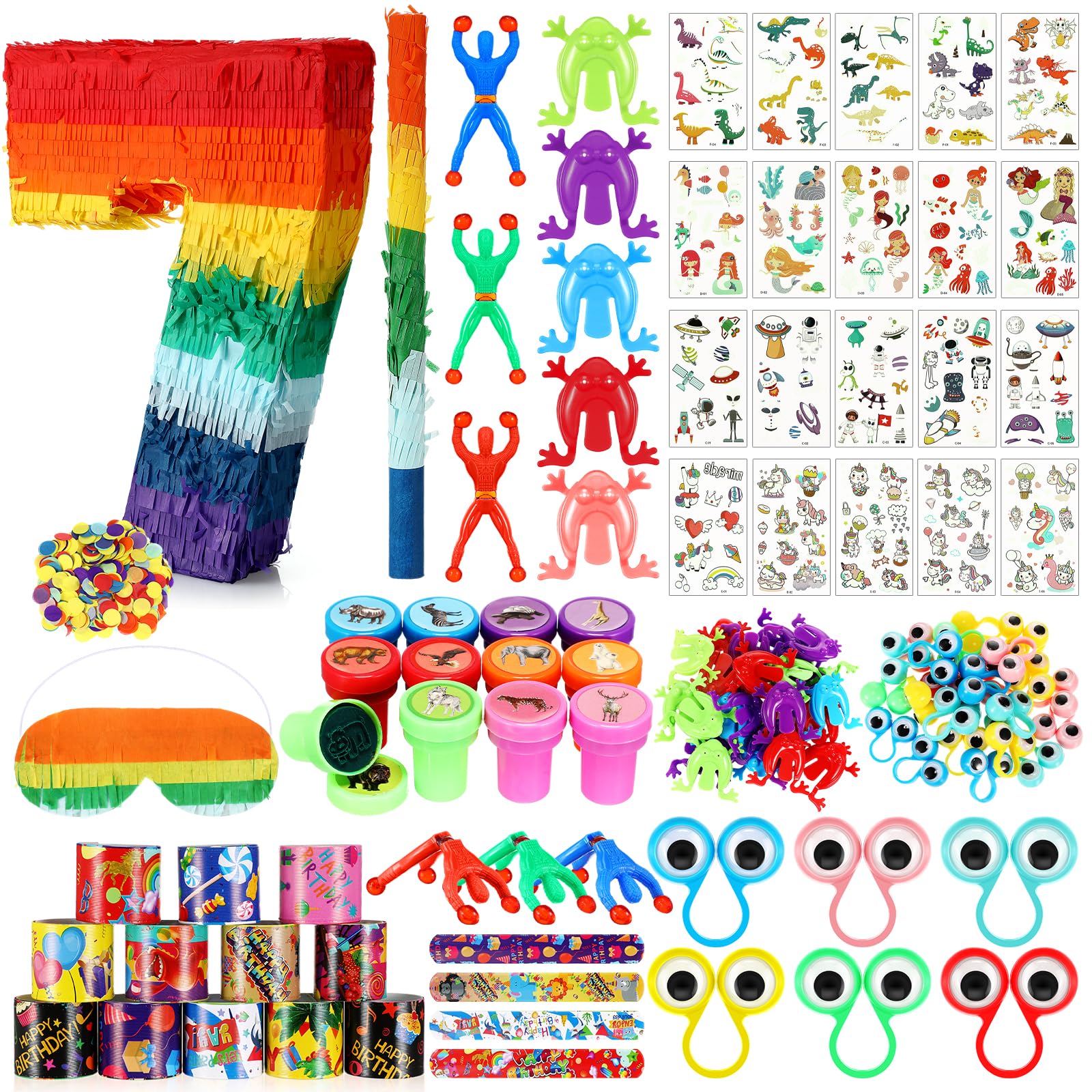 Lenwen 120 Pcs Rainbow Pinata Toy Set, Multicolor Kids Birthday Party ...