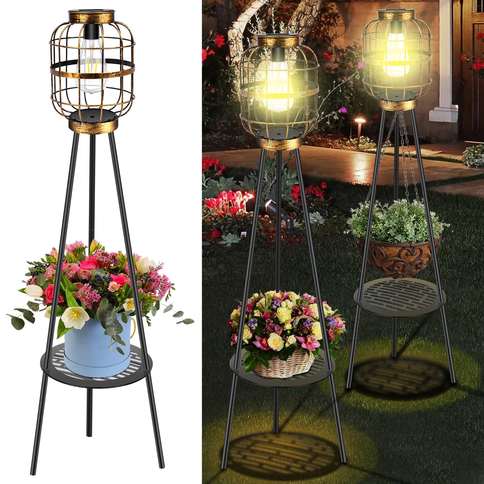 Viewsun 2 Pack Outdoor Floor Lamps Solar Powered with Plants Stand, 36 ...