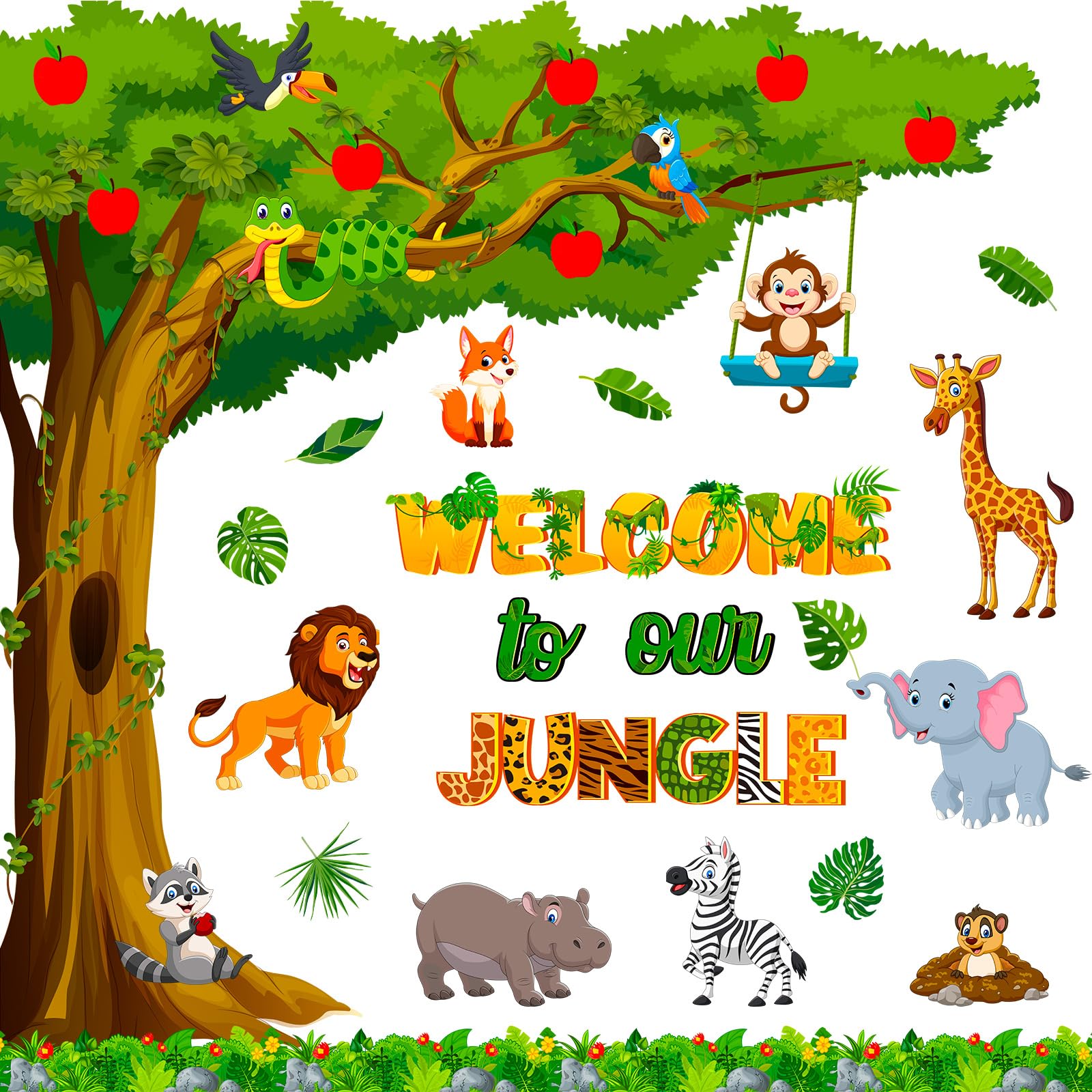 Snapklik.com : 74 Pcs Jungle Animals Bulletin Board Decorations Cute ...