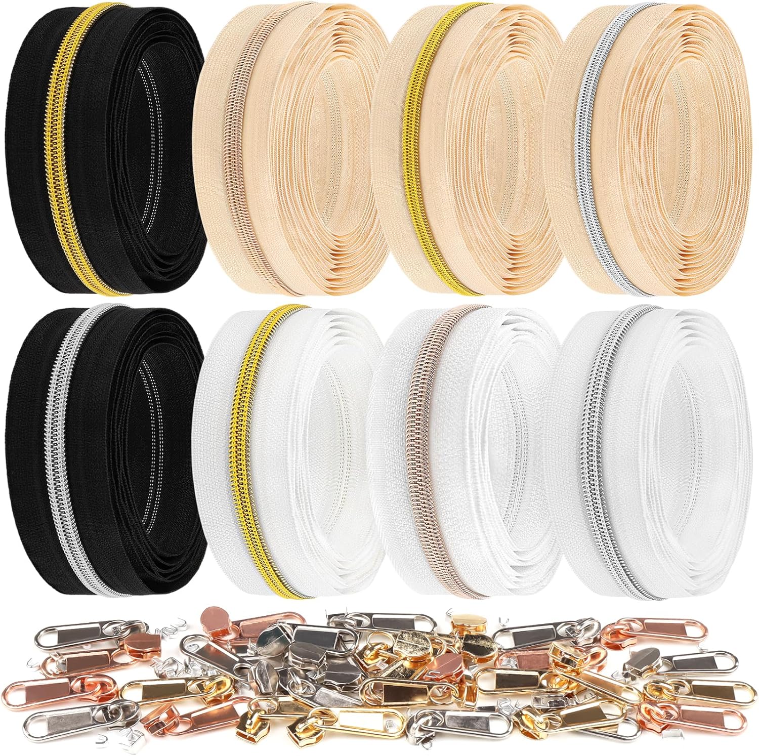 Amazon.com: DOITEM 17.8 Yards Endless Zippers by The Meter Black White ...