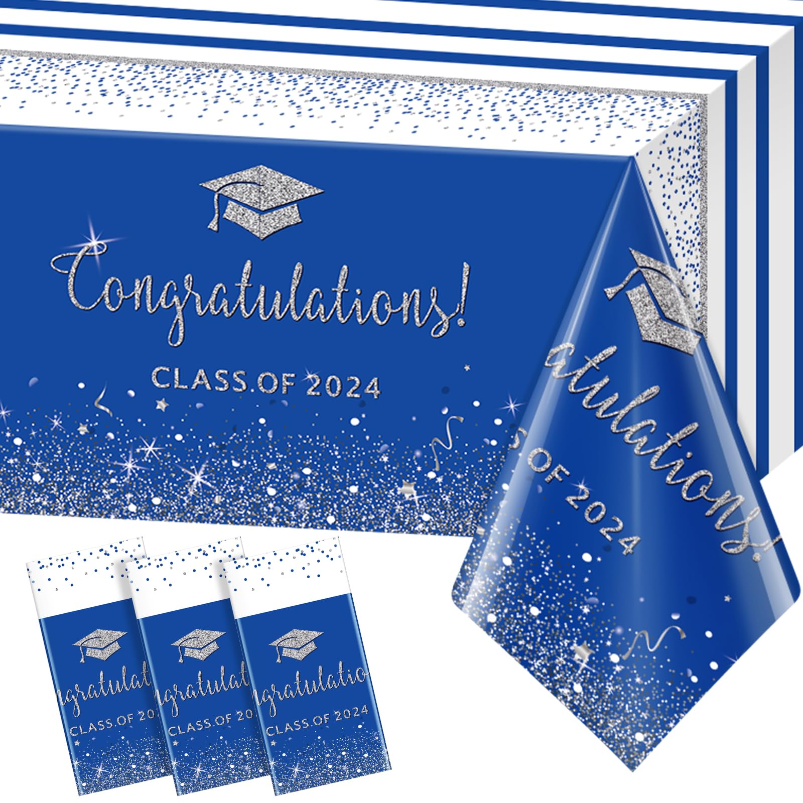 MASHAN 3 Pack Class of 2024 Graduation Tablecloths,Foil Dot Plastic ...
