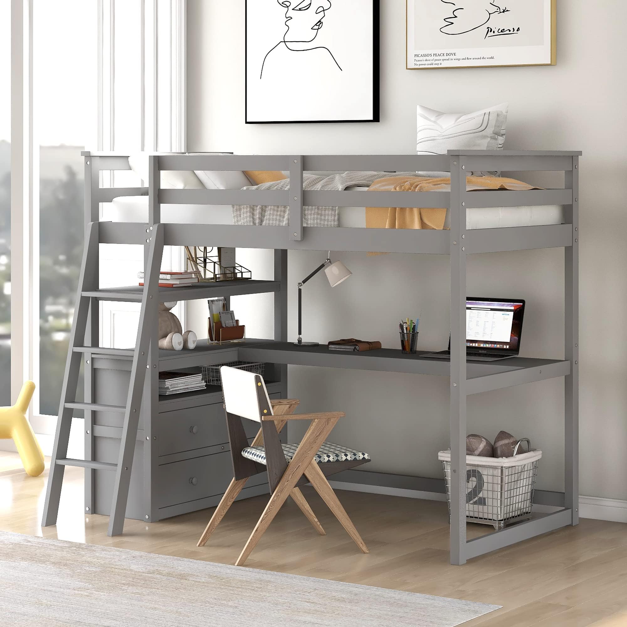 Amazon.com: Merax Twin Loft Bed, Twin Size Loft Bed with Desk, Wood ...