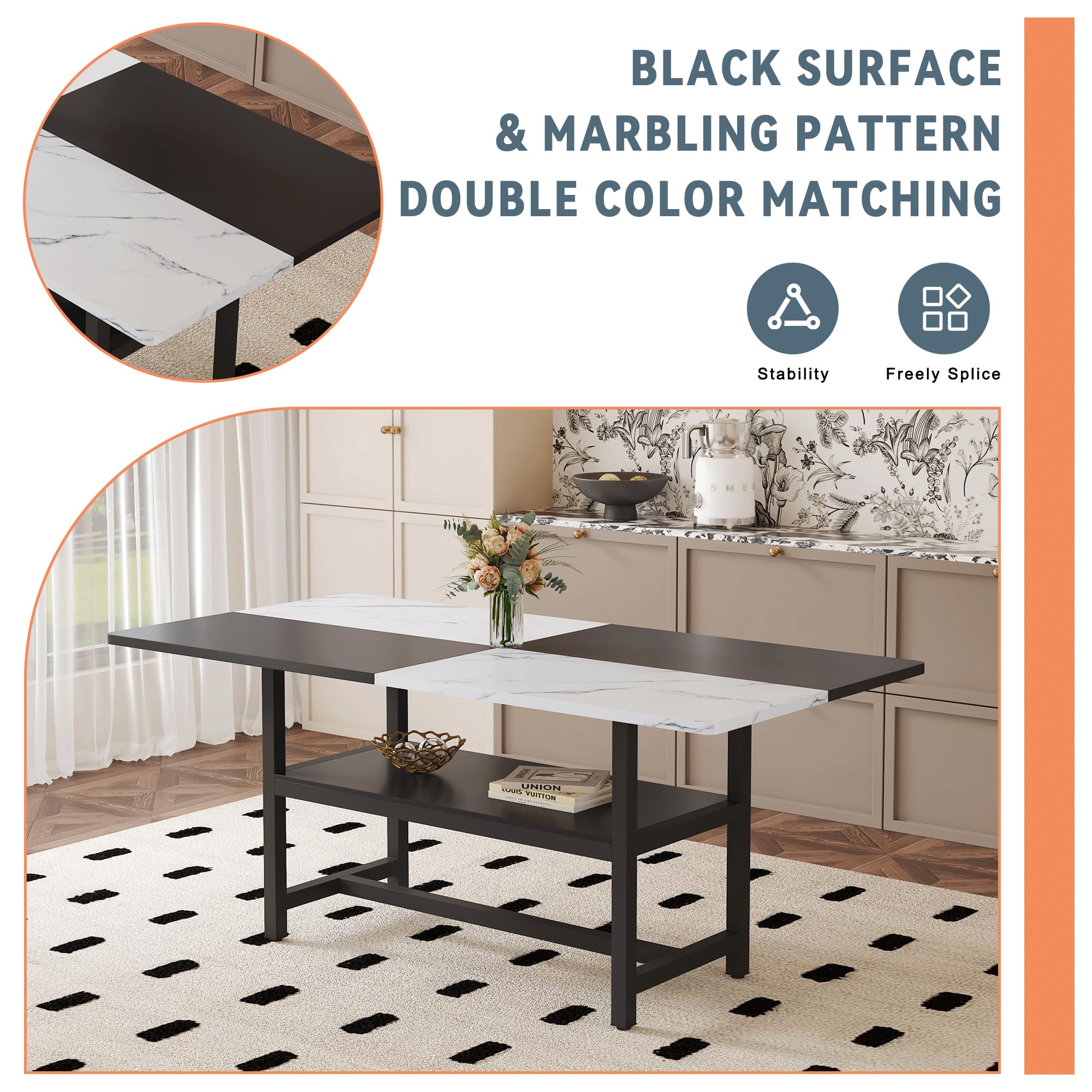 71 Inch Dining Table 71 Inch Modern Dining Table Set For 6 | Farmhouse ...