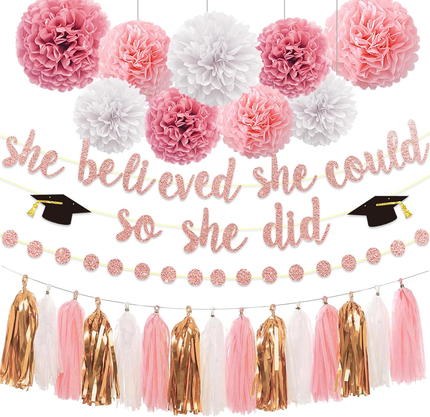 Amazon.com: Roetyce Graduation Party Decorations, Pink Glitter She ...
