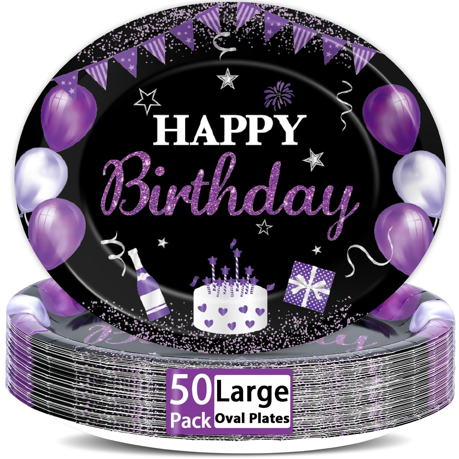 Amazon.com: Lonfliness 50PCS Black and Purple Birthday Oval Paper ...