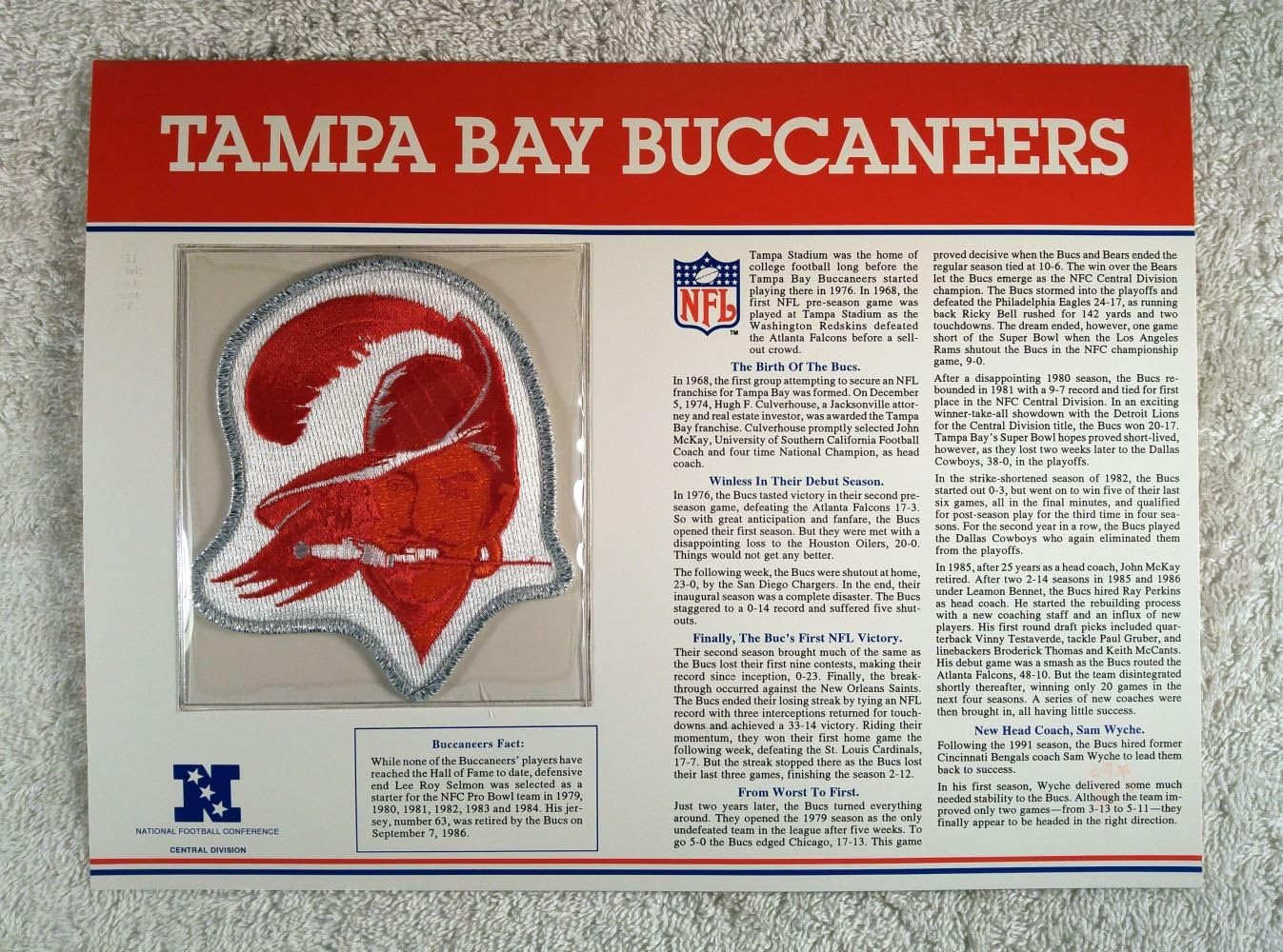 Amazon.com: Tampa Bay Buccaneers - Team Patch & History Card - Official ...