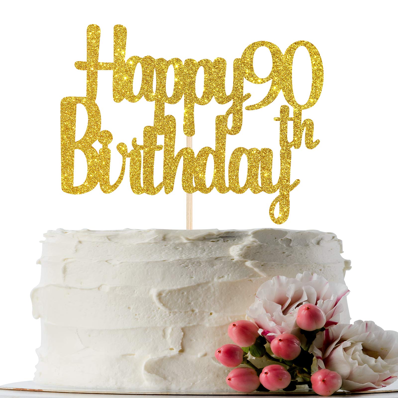 Happy 90th Birthday Cake Topper Gold Glitter 90th Anniversary ...