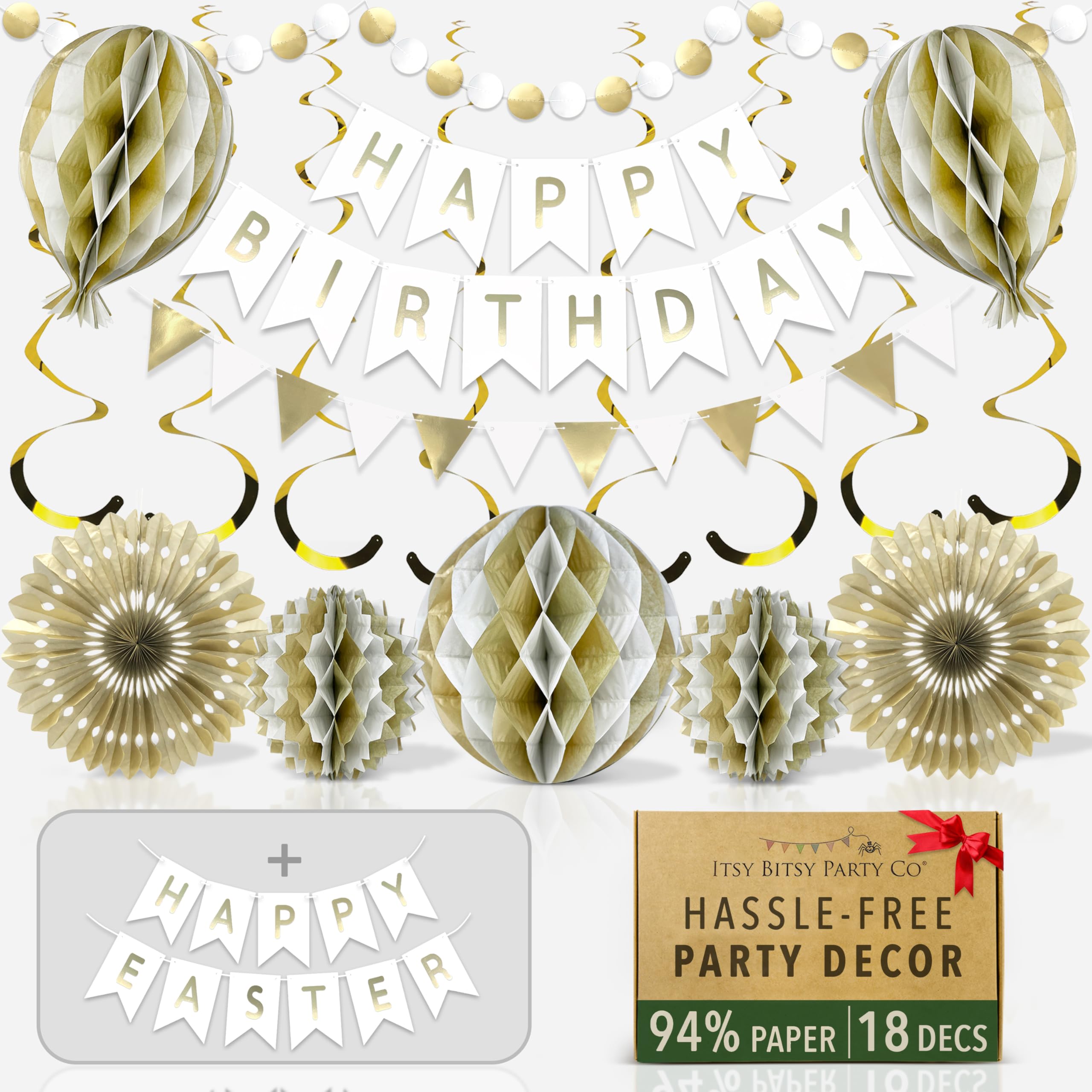Amazon.com: Premium Reusable Happy Birthday Decorations - White and ...