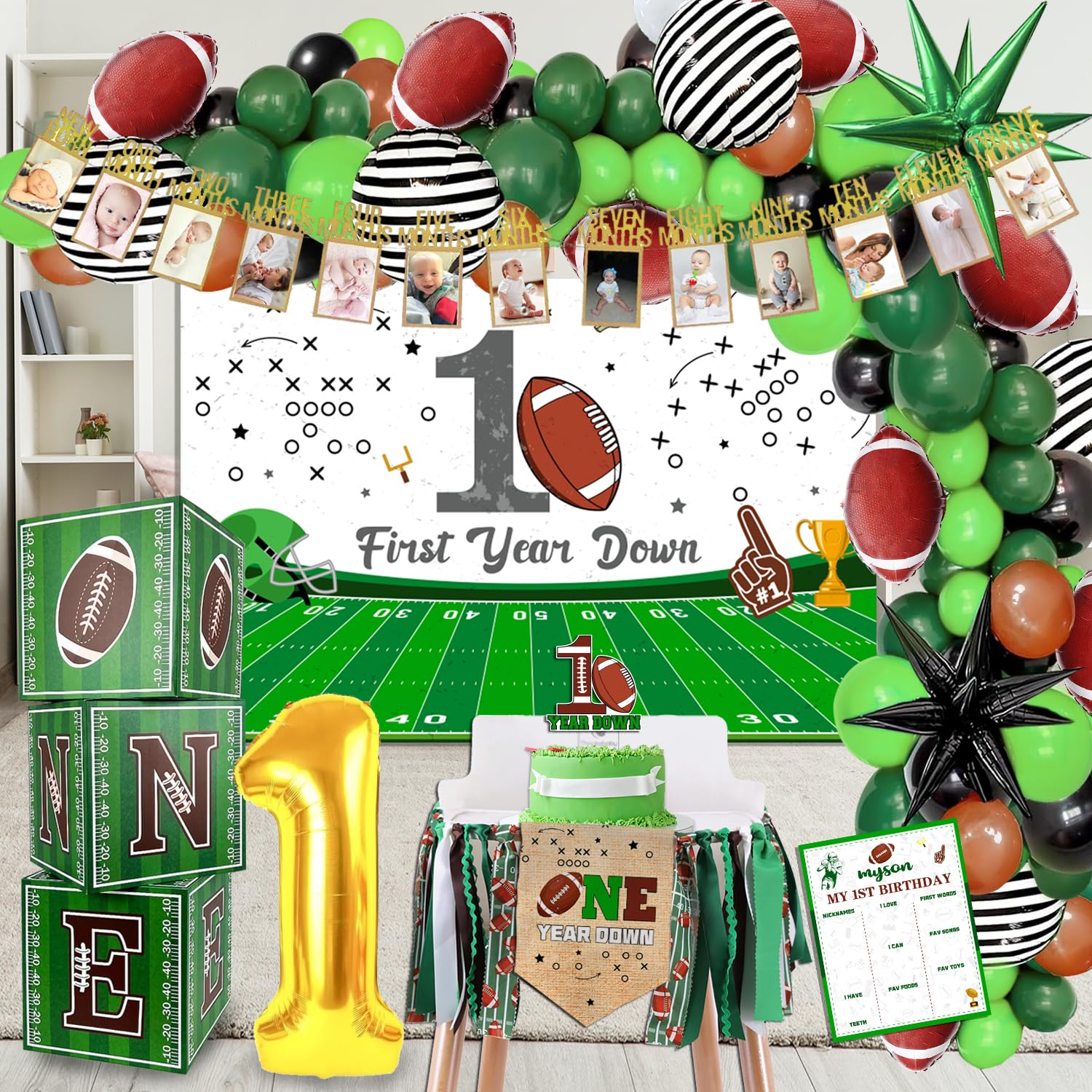 Amazon.com: First Year Down Birthday Party Decorations Football ...