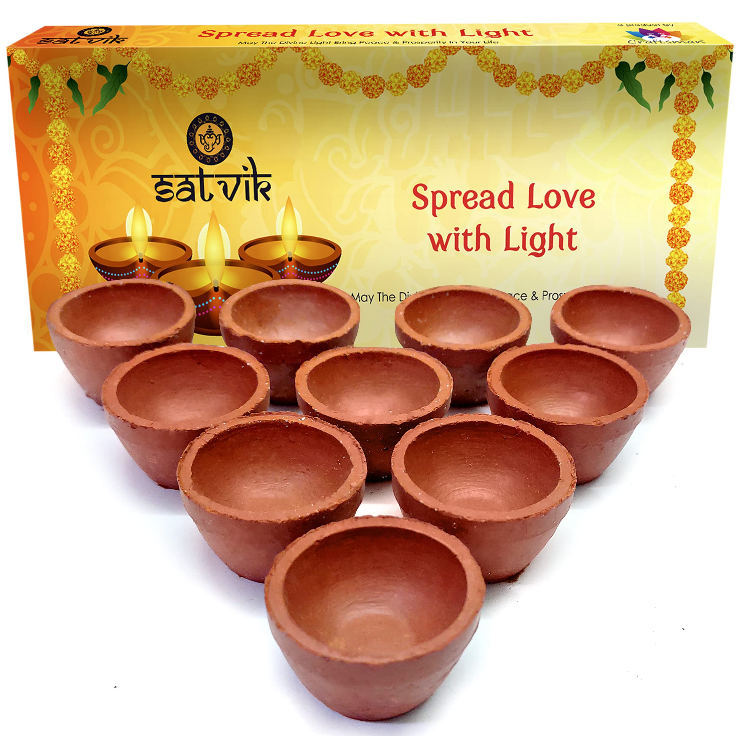 Buy SATVIK Clay Diya 10 Pc Set Earthen Diya with Cotton Wicks Batti ...