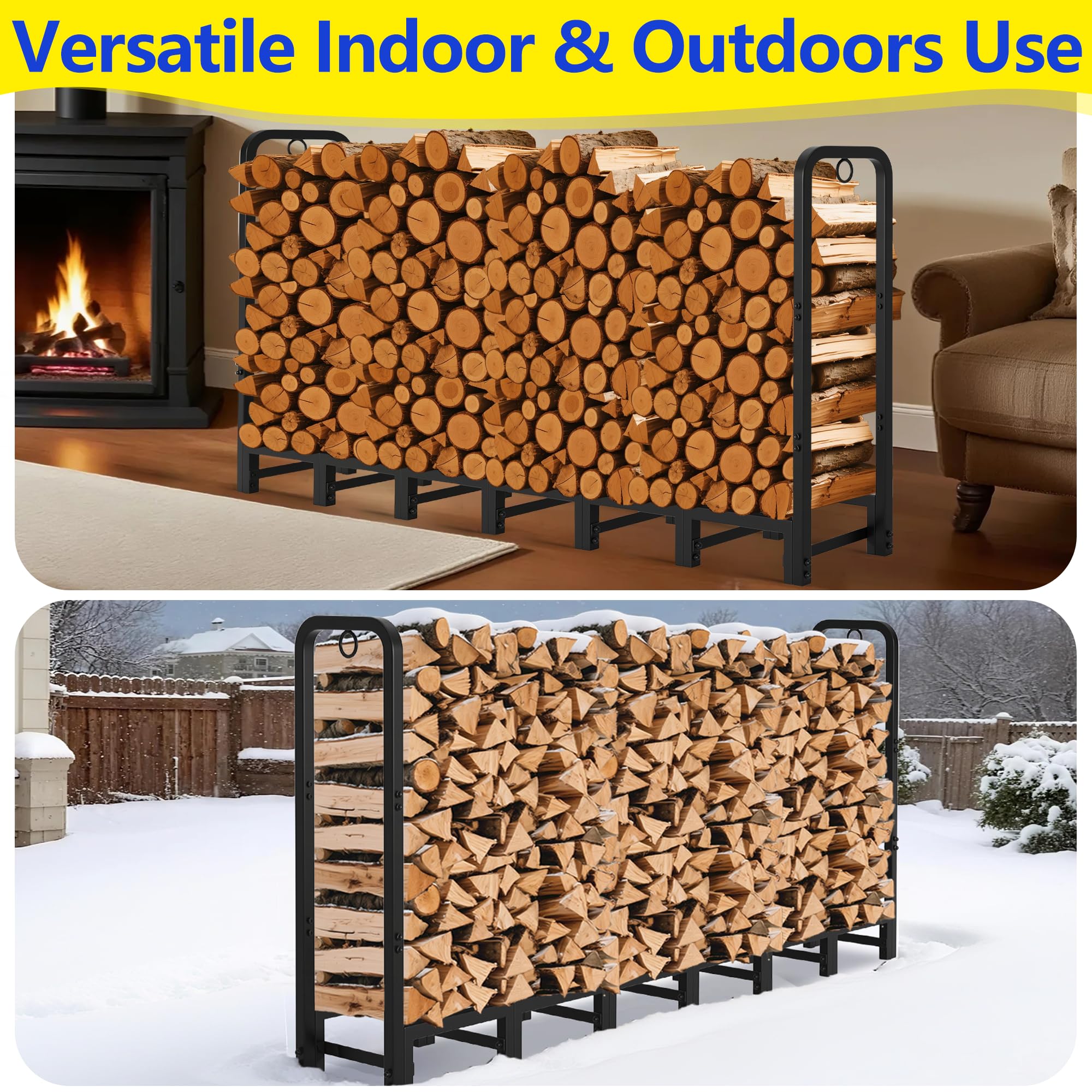 Snapklik.com : Amagabeli 8ft Firewood Log Rack Outdoor Heavy Duty Logs ...