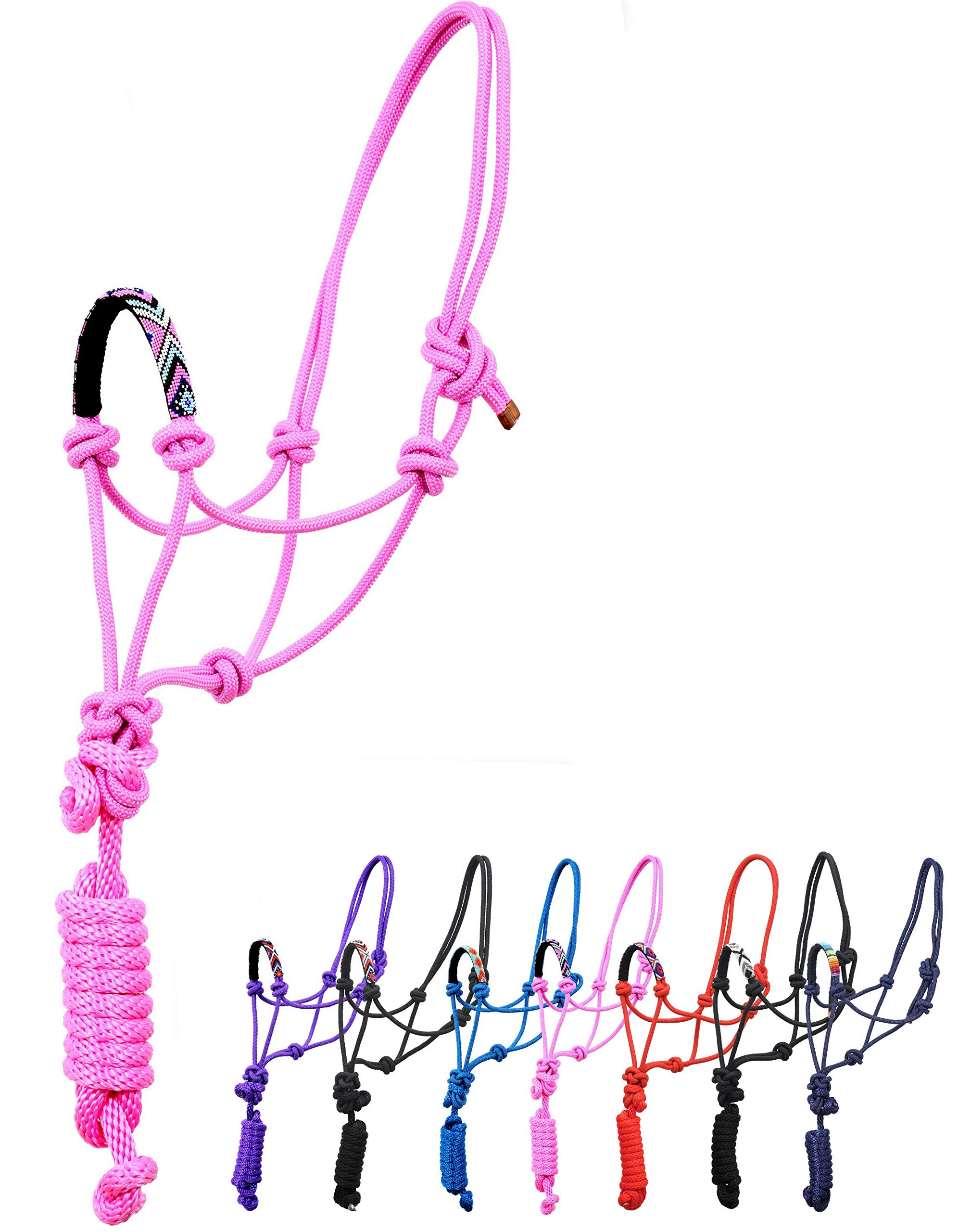 Snapklik.com : Nylon Horse Braided Rope Halter Beaded Noseband Lead Rope