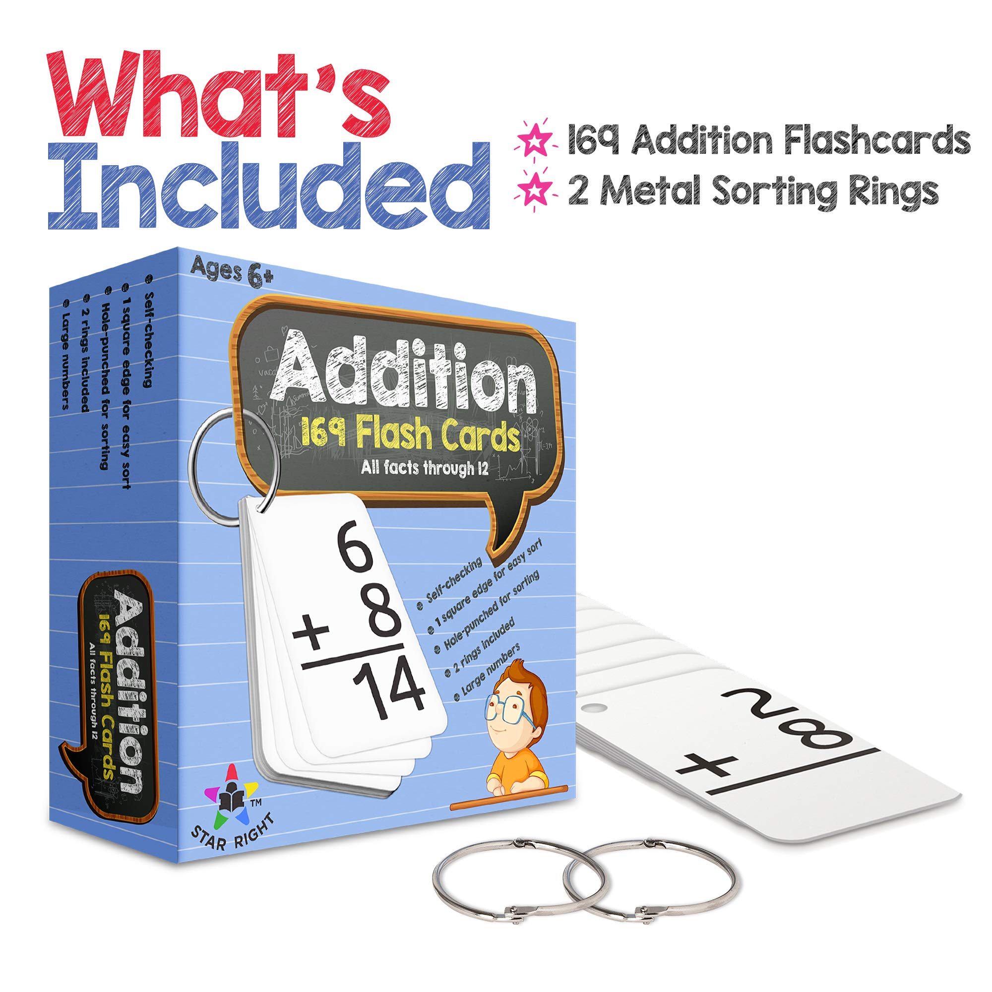 Star Right Math Flash Cards - Addition Flash Cards - 169 Hole Punched ...