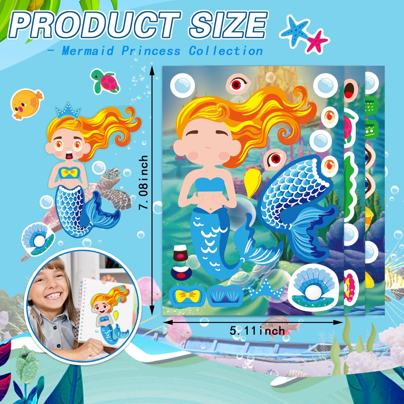 Snapklik.com : 24 Sheets Mermaid Make A Face Stickers Make Your Own ...