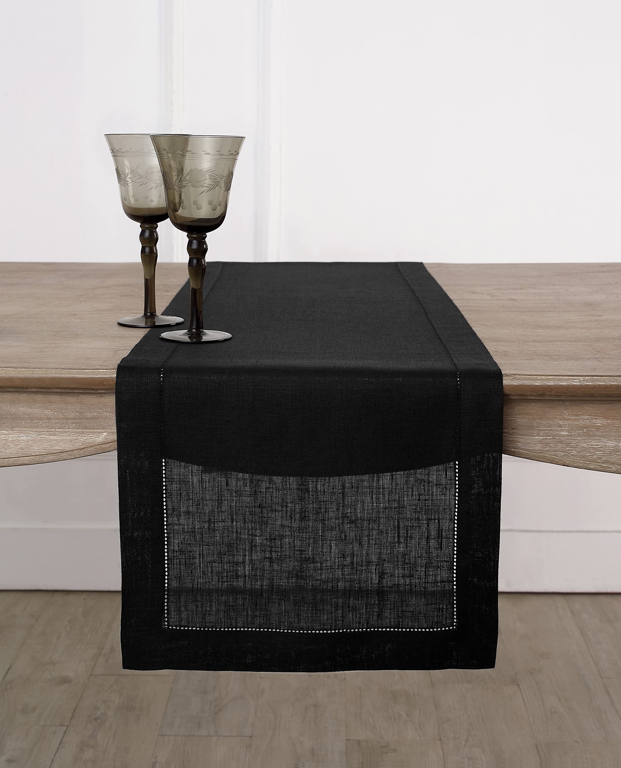 Solino Home Black Linen Table Runner – 100% Pure Linen 14 x 90 Inch ...