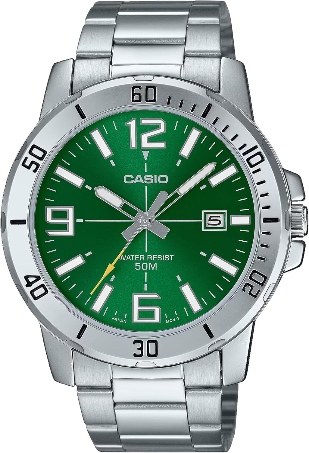 Casio Mens Watch Green Dial Analog Silver Metal band - MTP-VD01D-3BVUDF ...