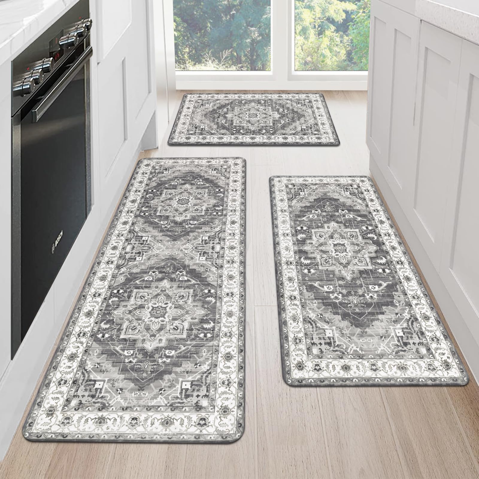 Amazon.com: MJIAHOMDEC Cushioned Kitchen Rug Sets 3 Piece Anti Fatigue ...