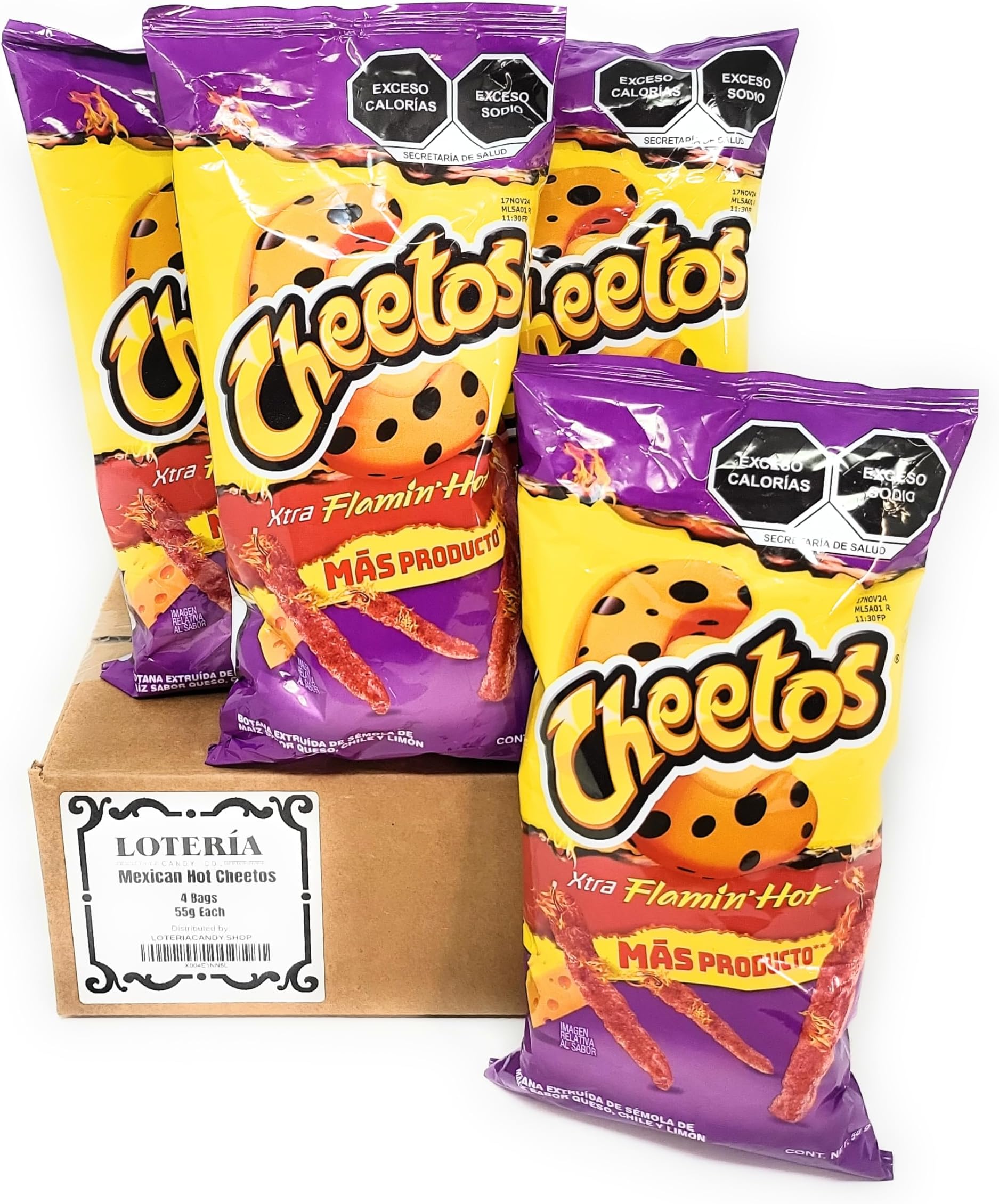 Amazon.com: Mexican Cheetos Xtra Flamin' Hot Crunchy Cheese Snacks, 4 ...