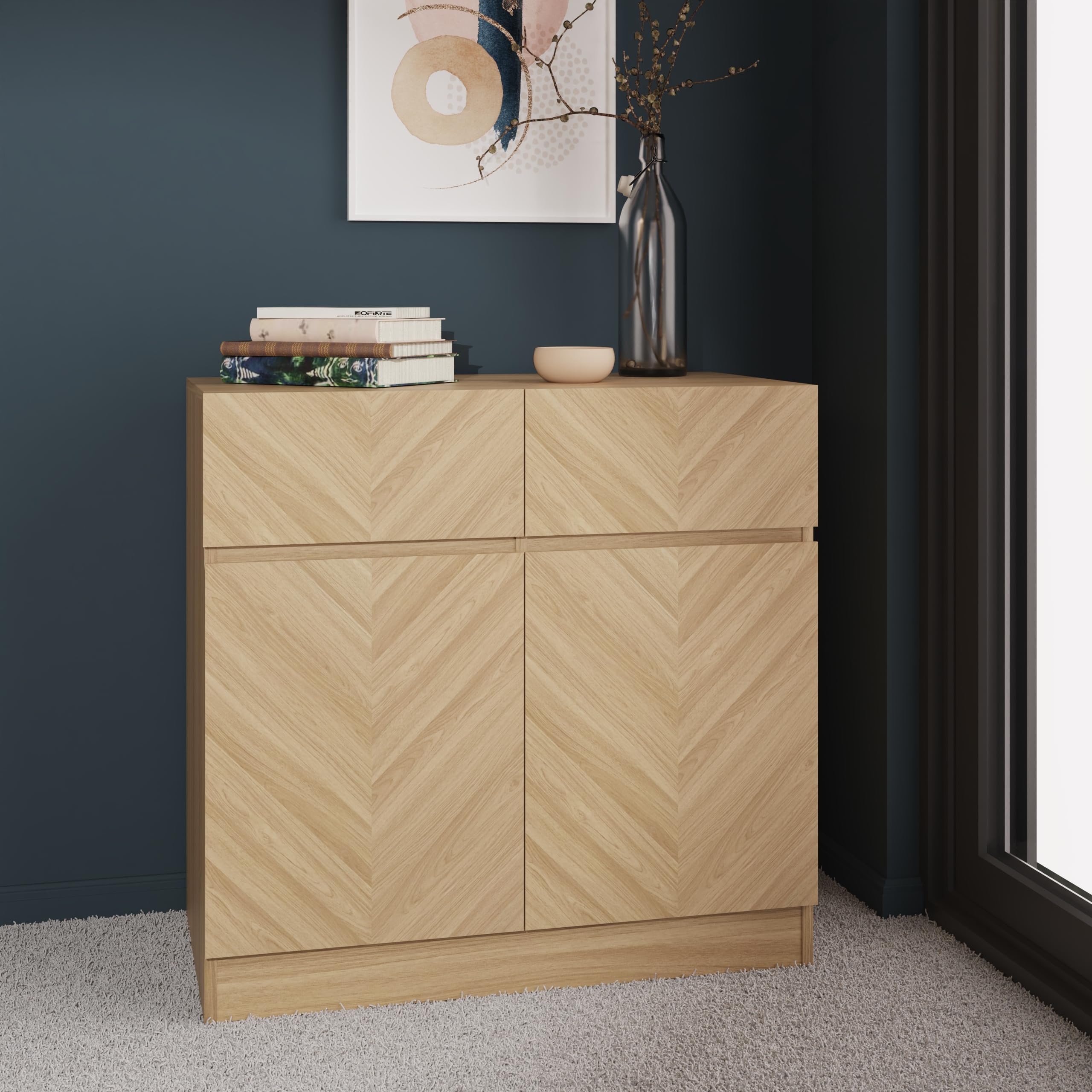 GFW Catania Narrow Compact Sideboard Cabinet Unit With 2 Storage ...