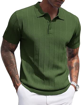 Amazon.com: COOFANDY Mens Knit Polo Shirts Short Sleeve Ribbed Textured Polo Shirt Lightweight ...