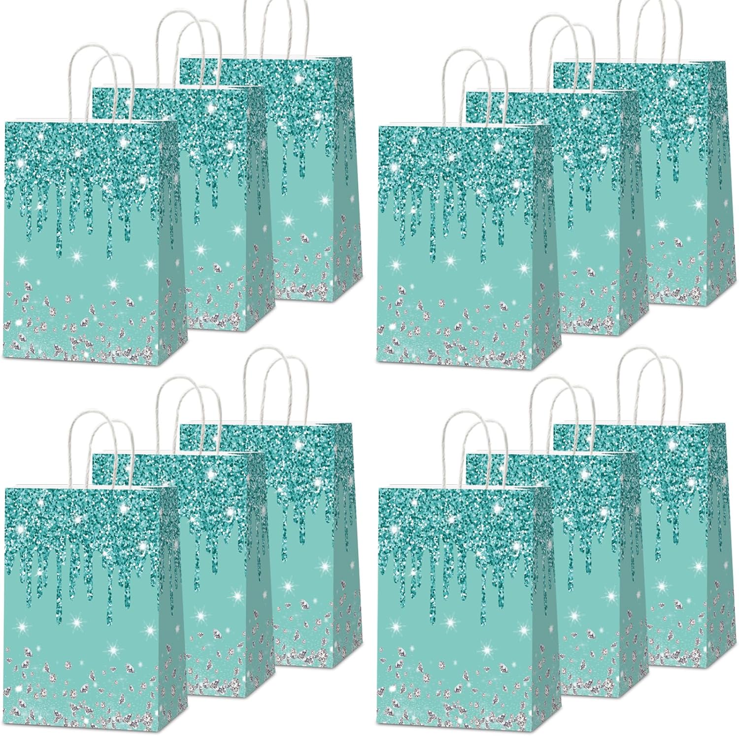 Amazon.com: 12Pcs Teal and Silver Gift Bags Glitter Diamond Goodie Bag ...