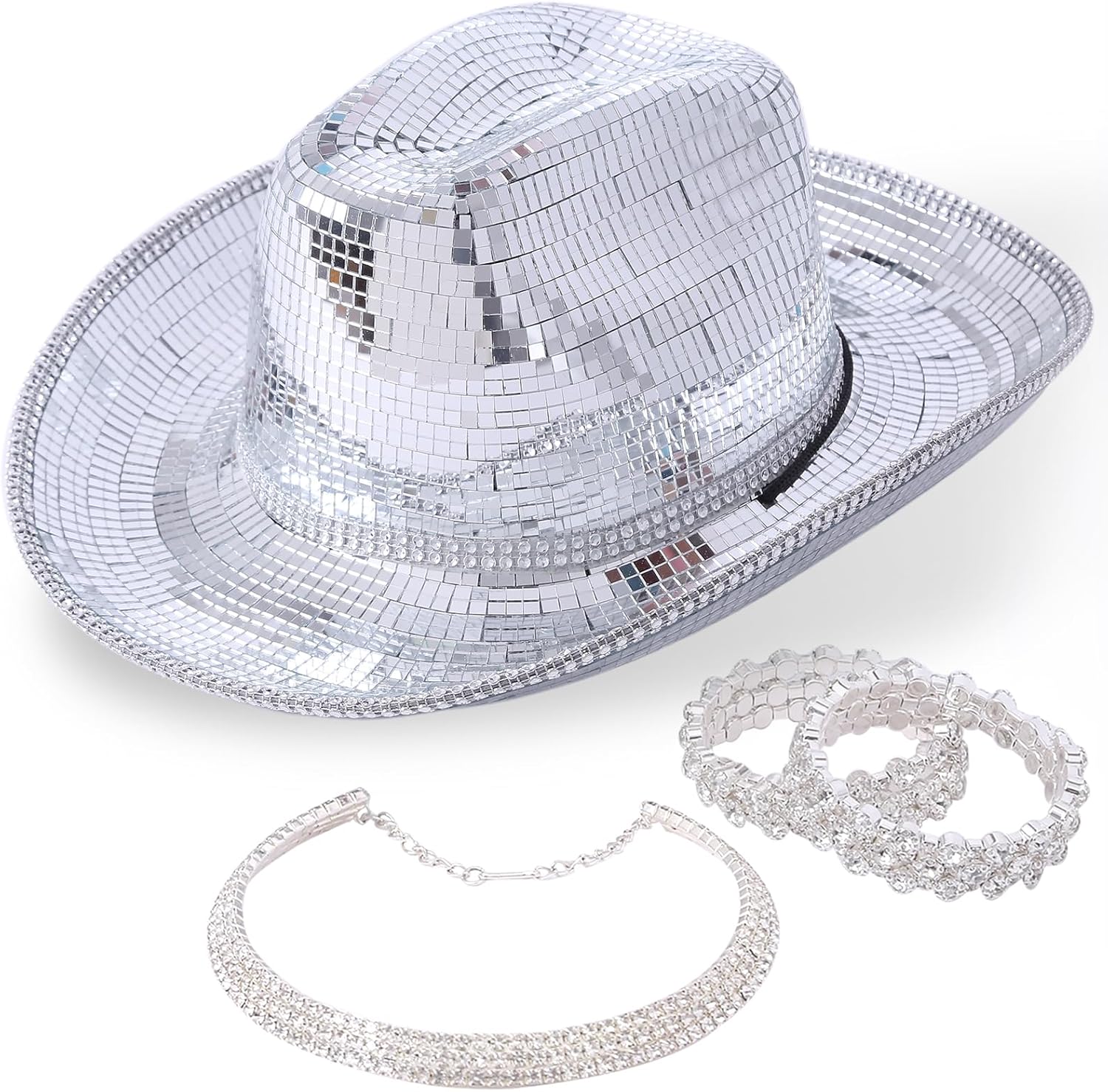 Amazon.com: Yiozeikl Disco Cowboy Hat - Mirror Sequin Disco Ball Cowboy ...